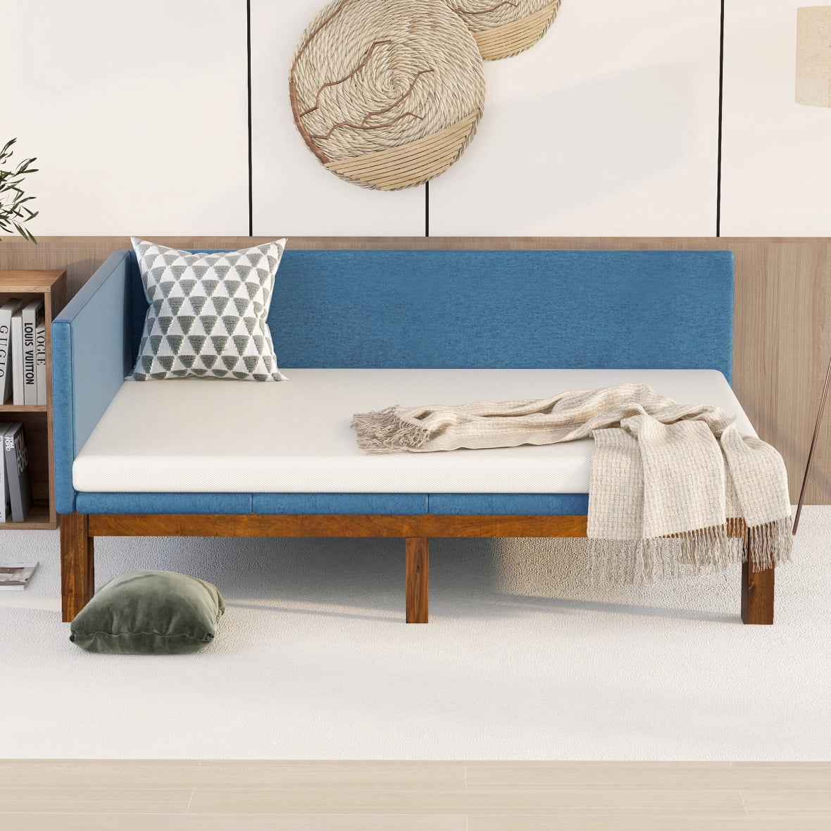 Full Size Linen Upholstered Sofa Bed Frame, Mid Century Modern Leisure ...