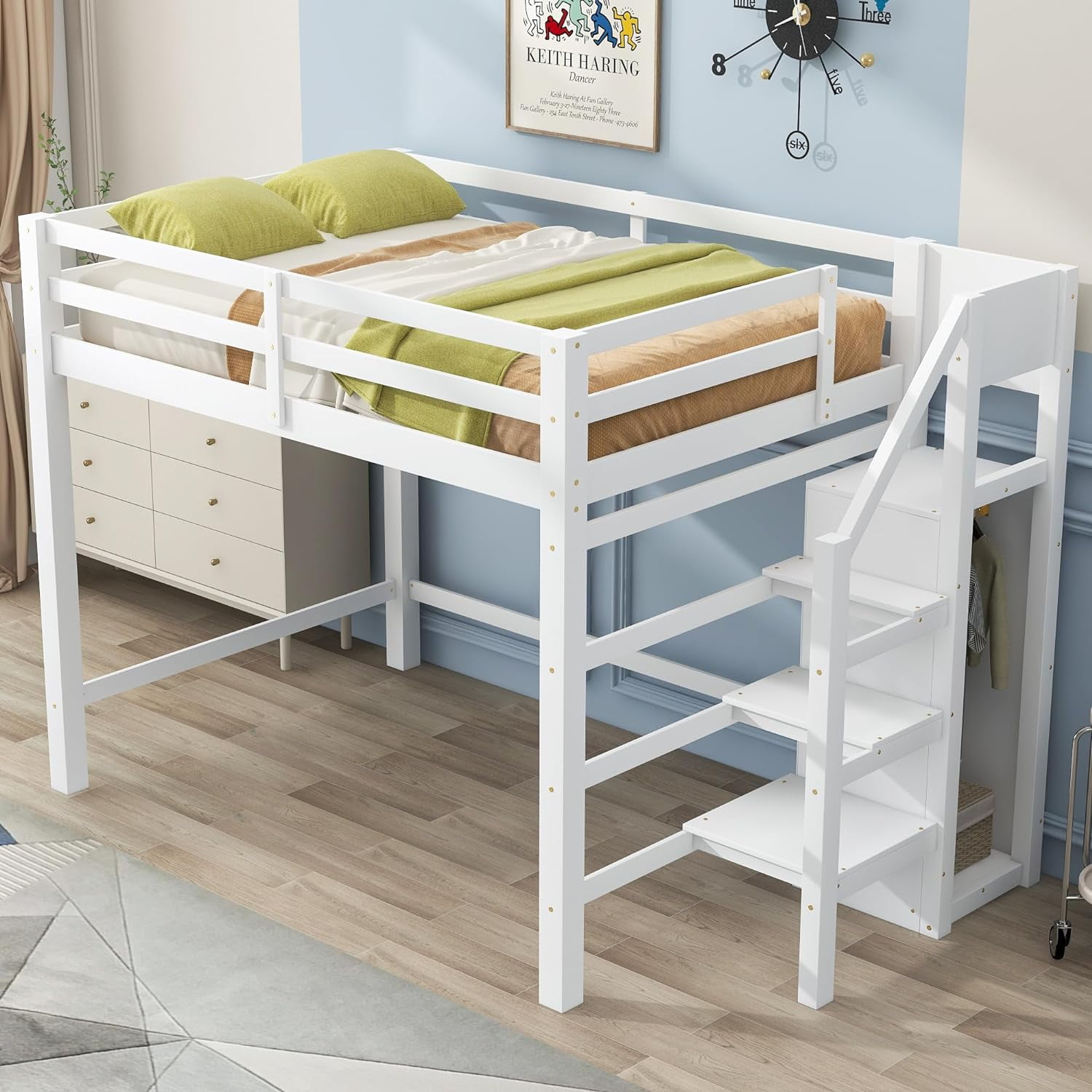 Full Size Loft Bed with Built-in Storage Wardrobe,Multi-Functional ...