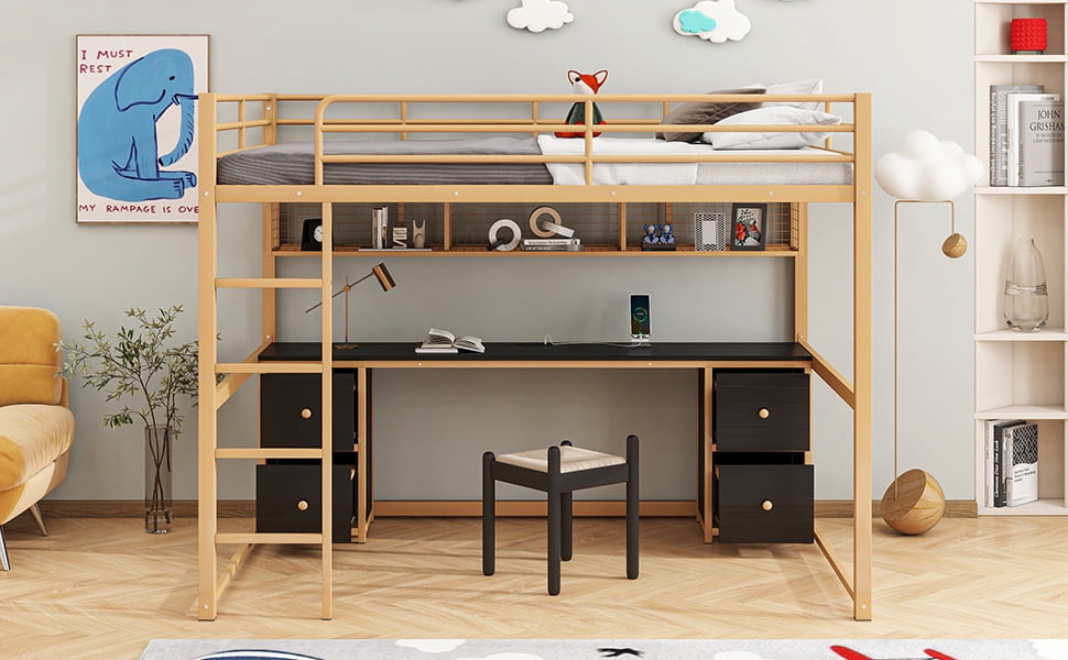 Full Size Loft Bed with Desk, Full Loft Bed Frame with Storage Drawers ...