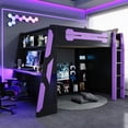 Full Size Loft Bed with Desk and RGB LED Lights, Wood Gaming Loft Bed ...