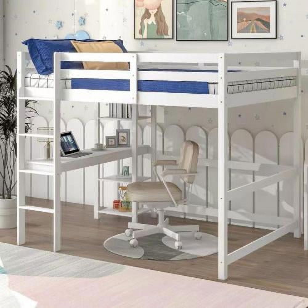 Full Size Loft Bed with Desk and Storage Shelves, Full Loft Bed with ...