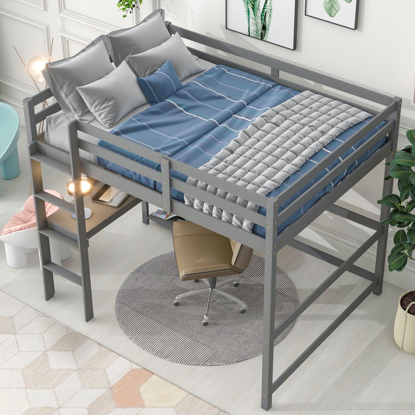 Full Size Loft Bed, Modern Multi-Function Platform Bed Frame with Built ...