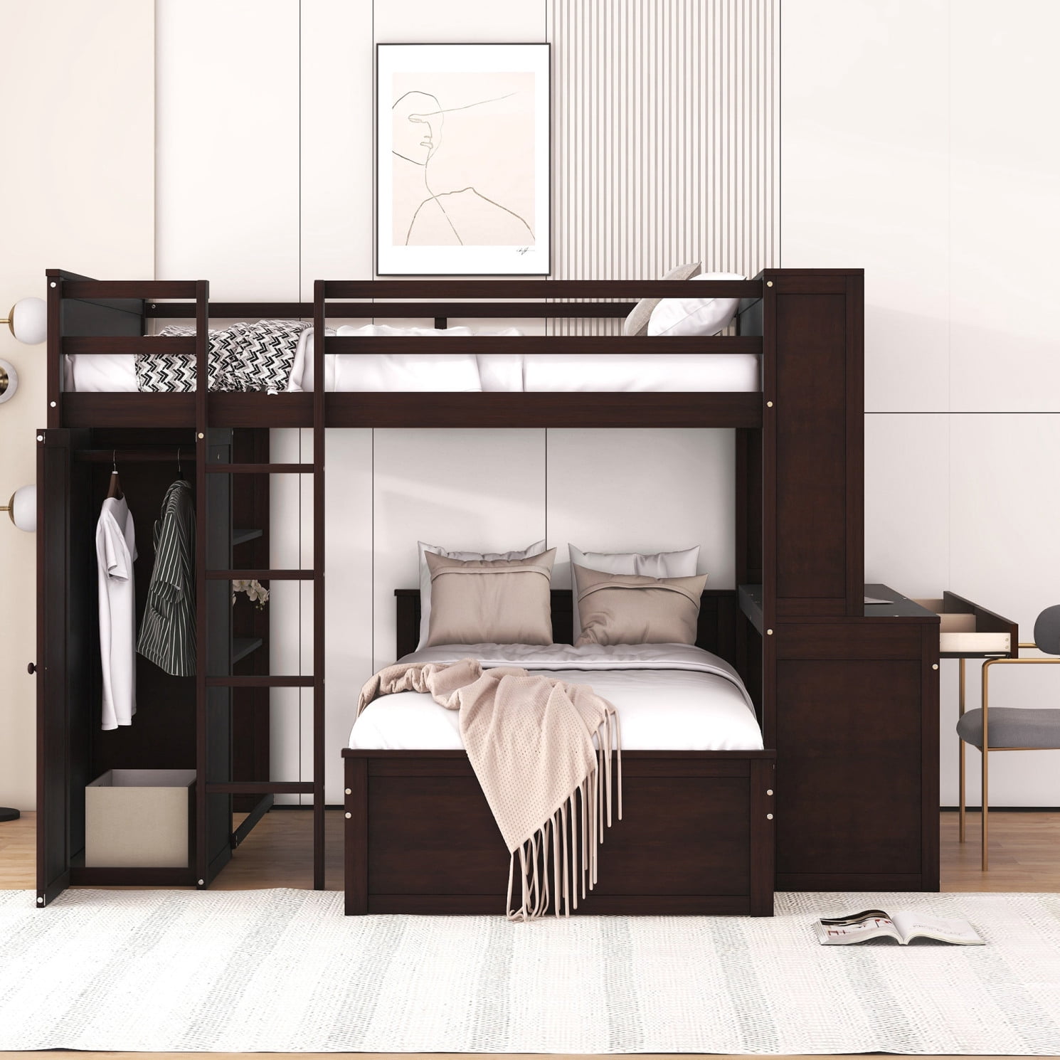 Full Size Loft Bed with Twin Size Stand-Alone Bed, Multi-Function Loft ...