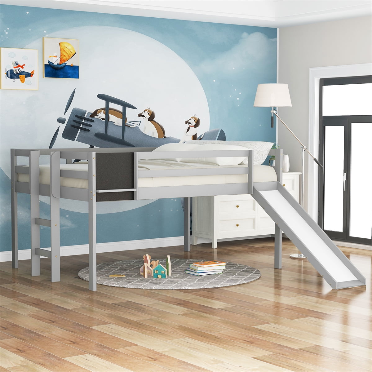 Full Size Loft Bed, Wood Bed with Slide, Stair & Chalkboard, Solid Wood ...