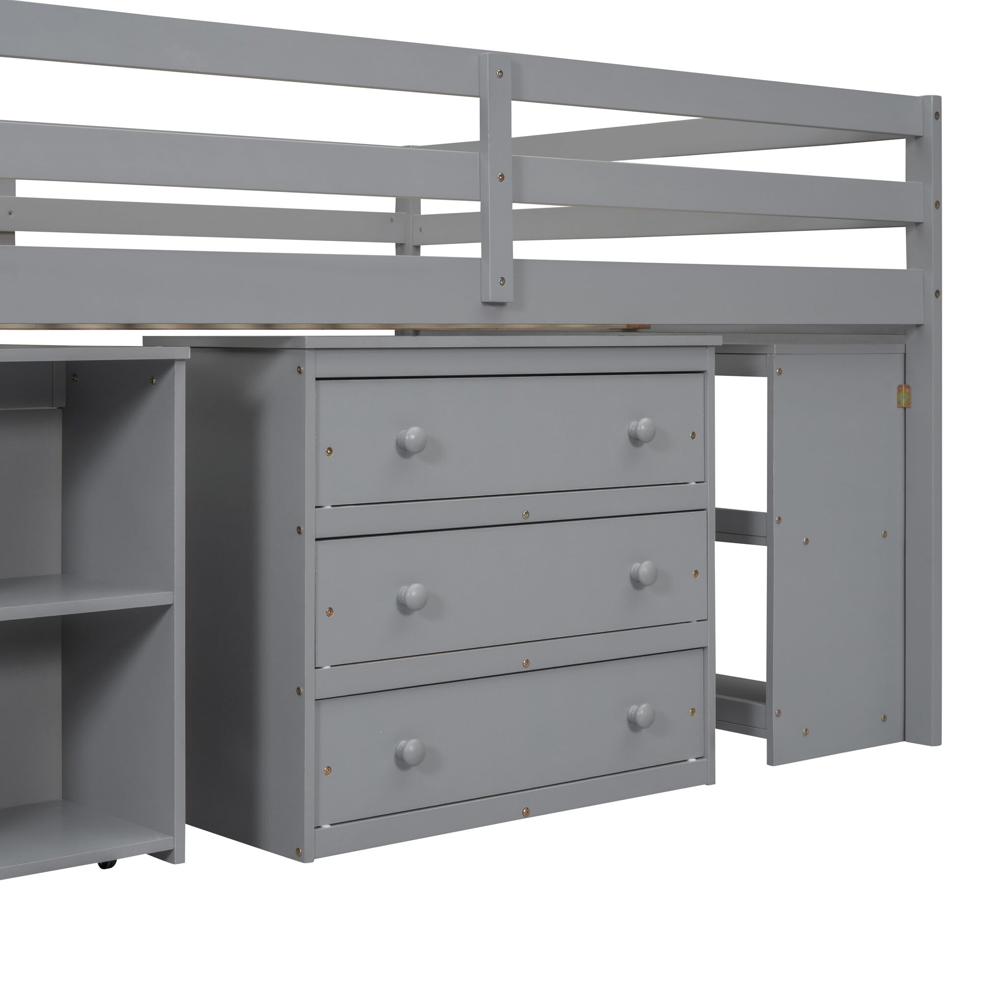 Full Size Loft Bed with Retractable Writing Desk and 3 Drawers Gray ...