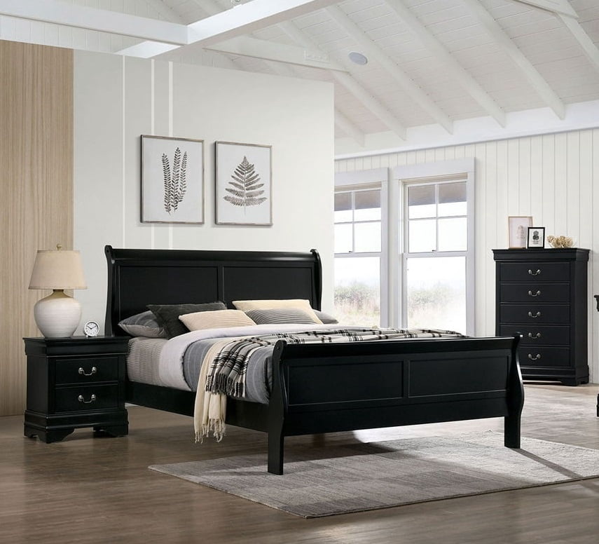 Full Size Louis Phillipe Platform Bed, Wooden Sleigh Bed with Dovetail ...