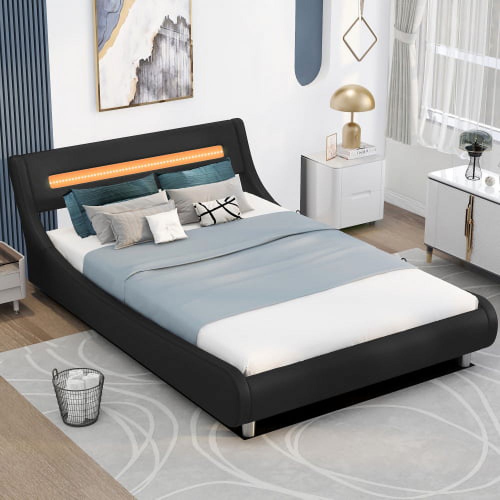 Full Size Low Profile Upholstered Platform Bed with Underneath Storage ...