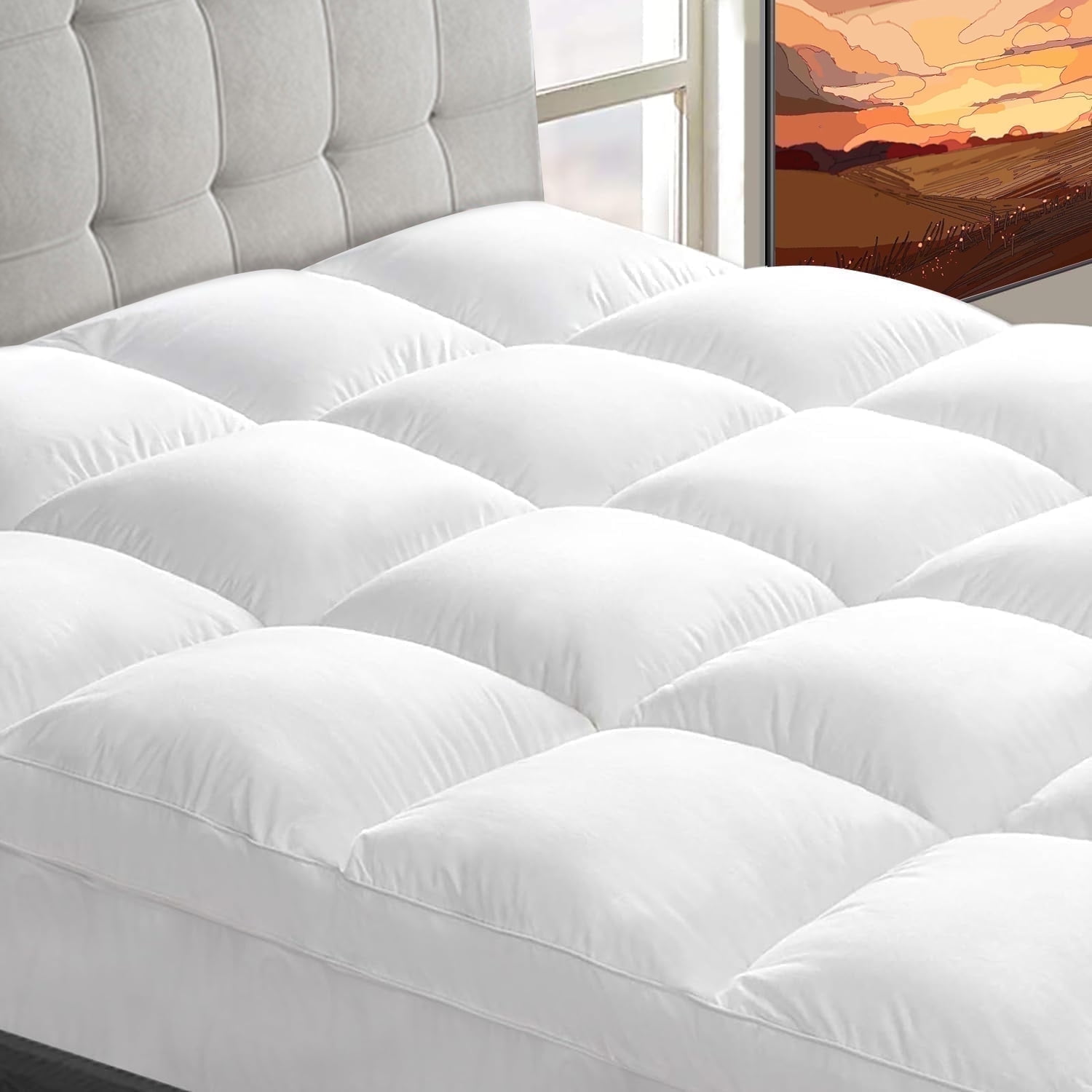 Full Size Mattress Pad, Thick Quilted Fitted Mattress Topper Protector ...