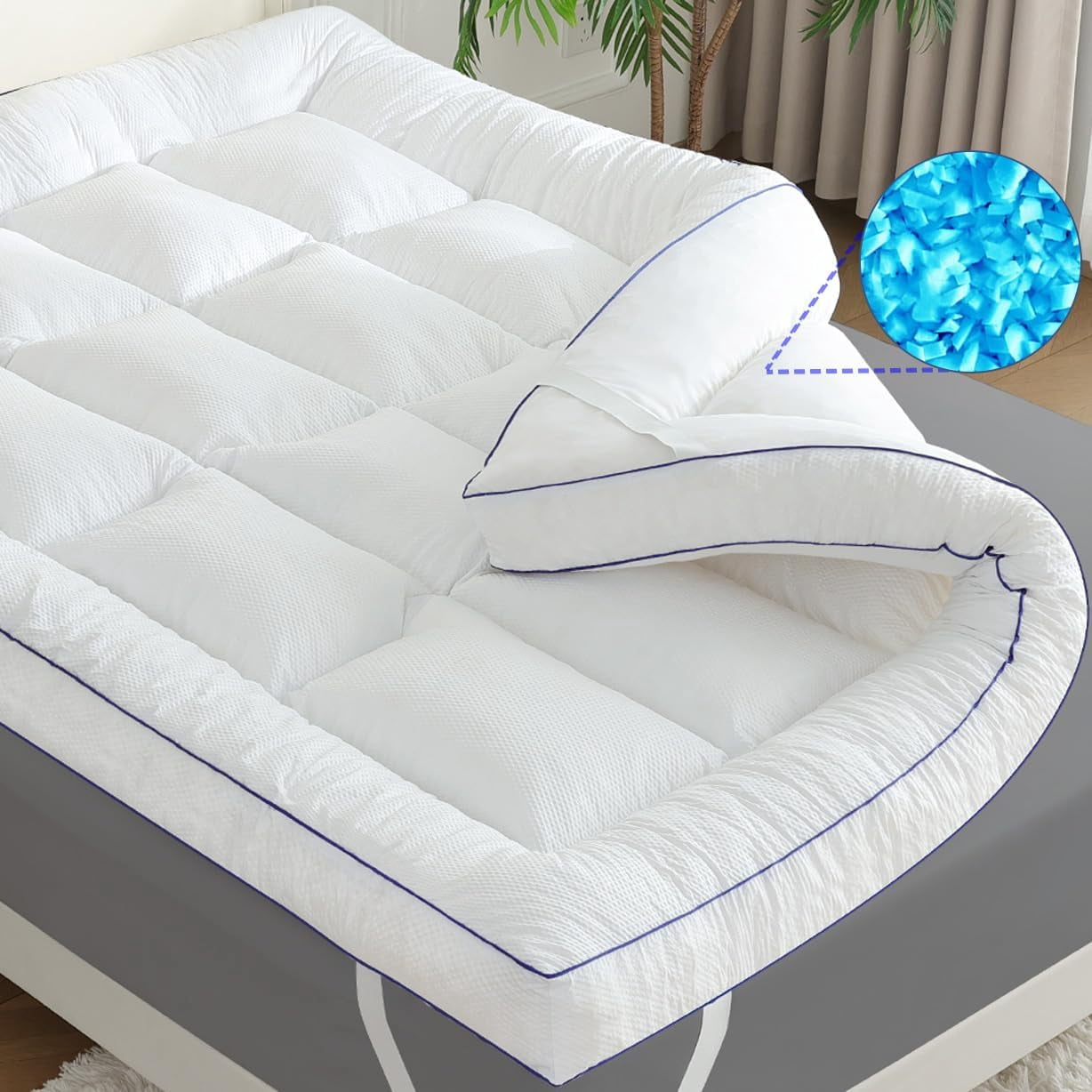 Full Size Mattress Topper, Shredded Memory Foam Filling, 1800 GSM ...