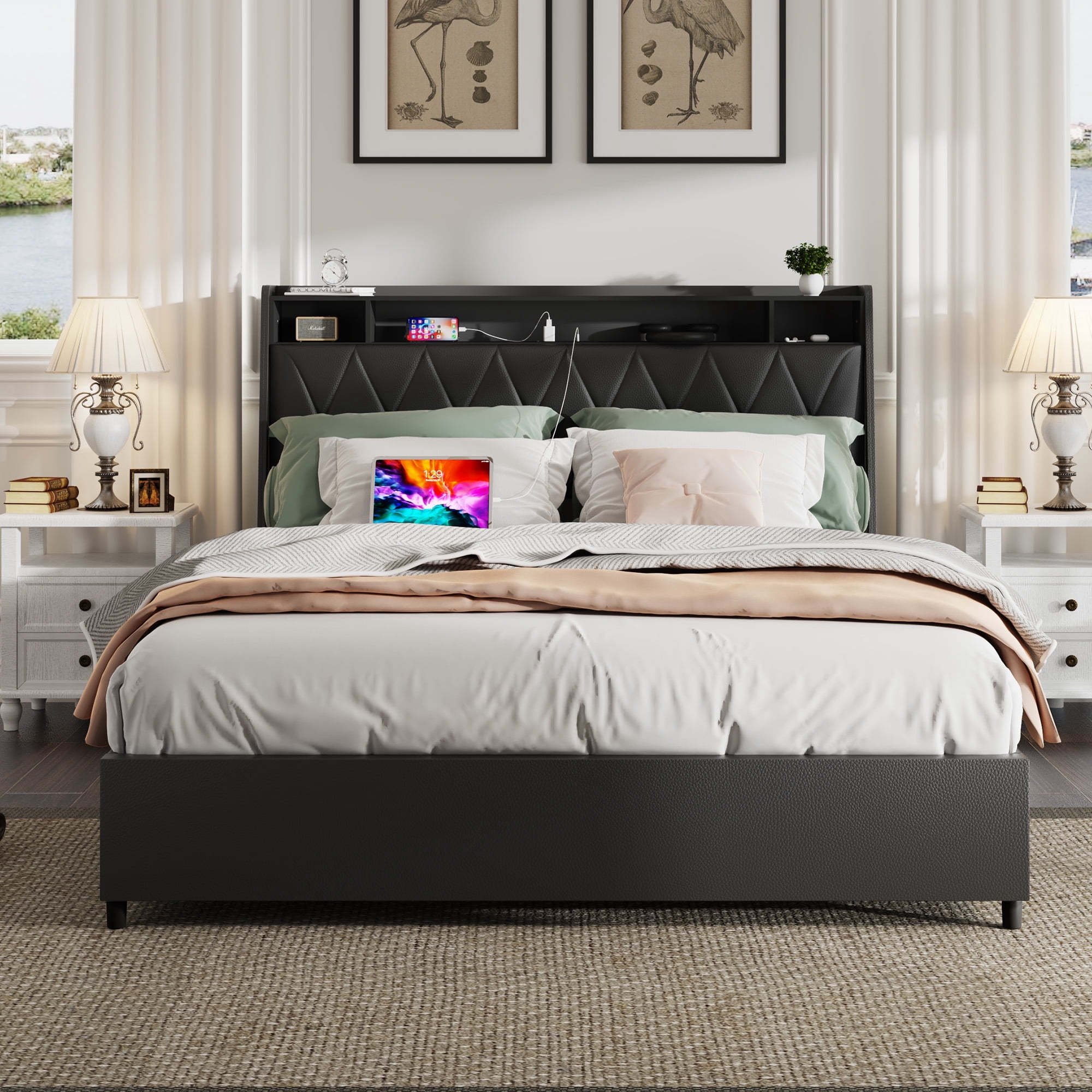 Full Size Maximized Space Bed Frame with Ergonomic Headboard, Platform ...