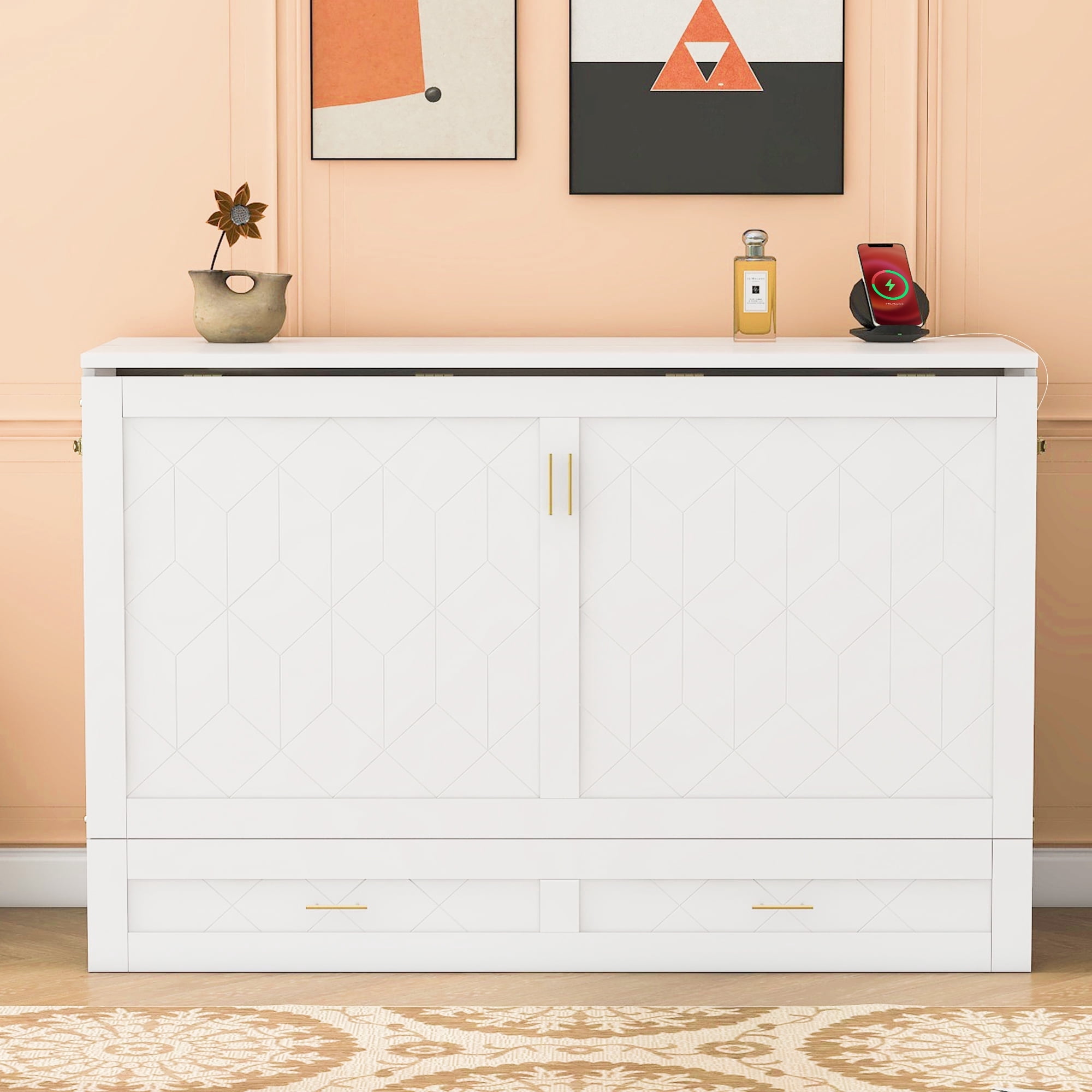 Full Size Maximized Space Murphy Bed Wall Bed with Drawer and a Set of ...