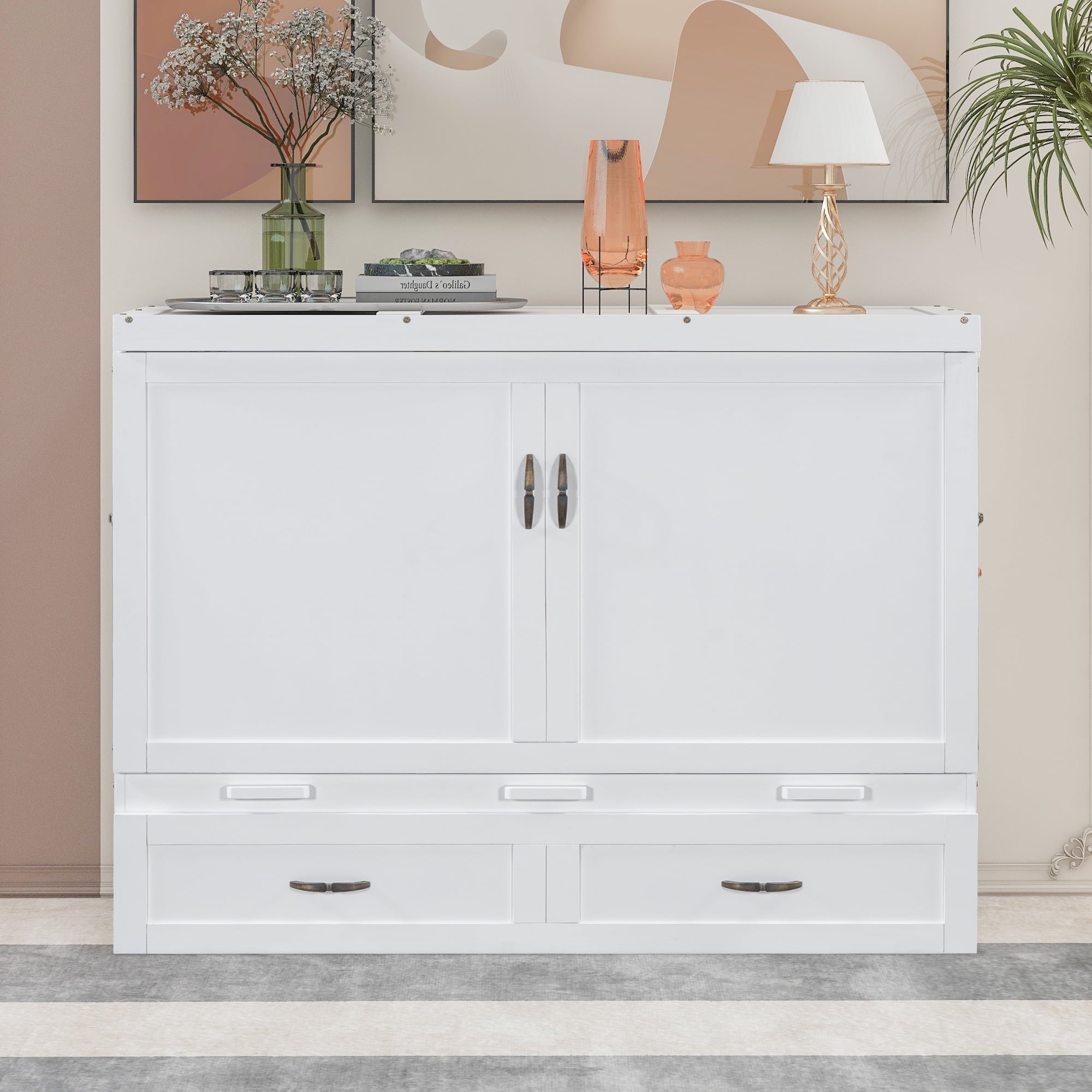 Full Size Maximized Space Murphy Bed with USB Ports, Large Drawers and ...