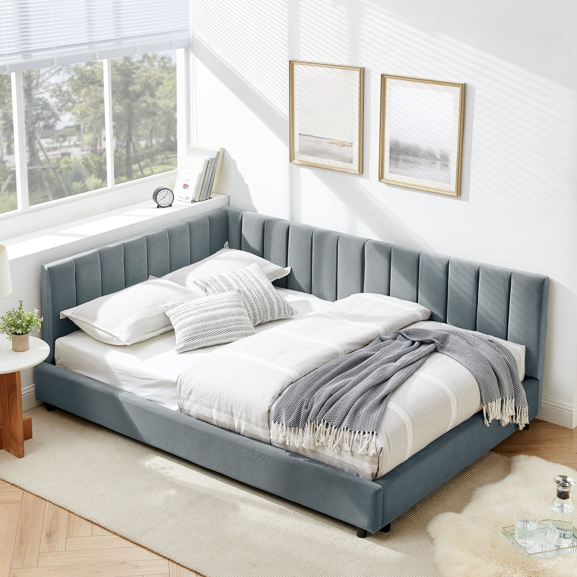 Full Size Maximized Space Upholstered Tufted Bed Frame, Sofa Bed Frame ...
