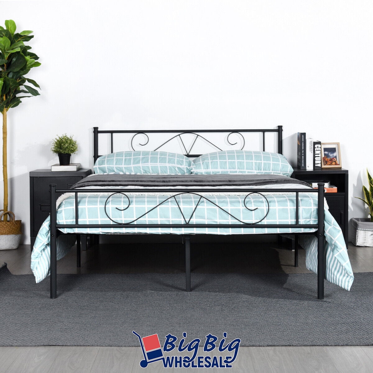 Full Size Metal Bed Frame Black Steel Mattress Foundation Platform ...