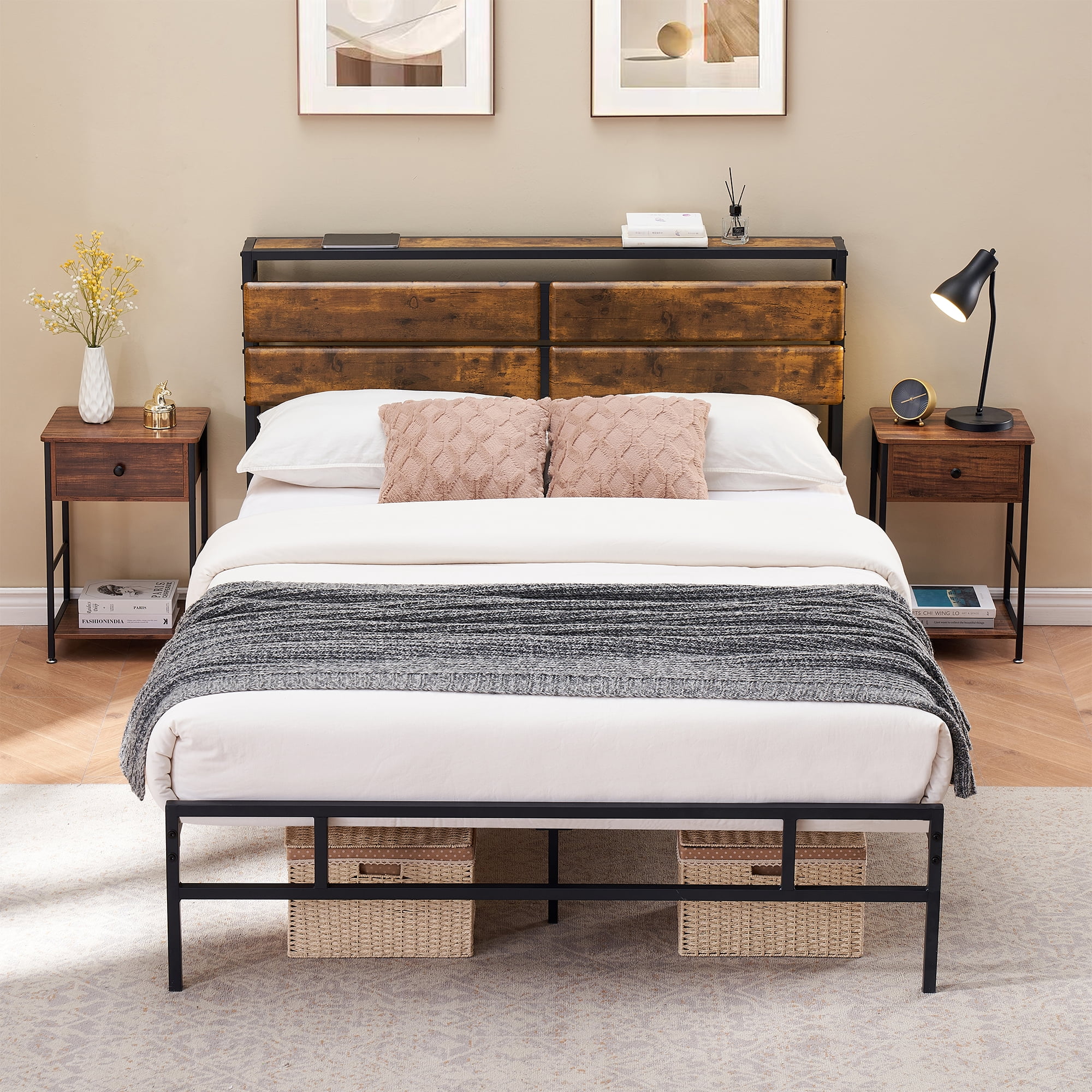 Walmart Full Size Metal Bed Frame, 12.4" Platform, No Box Spring Needed ...