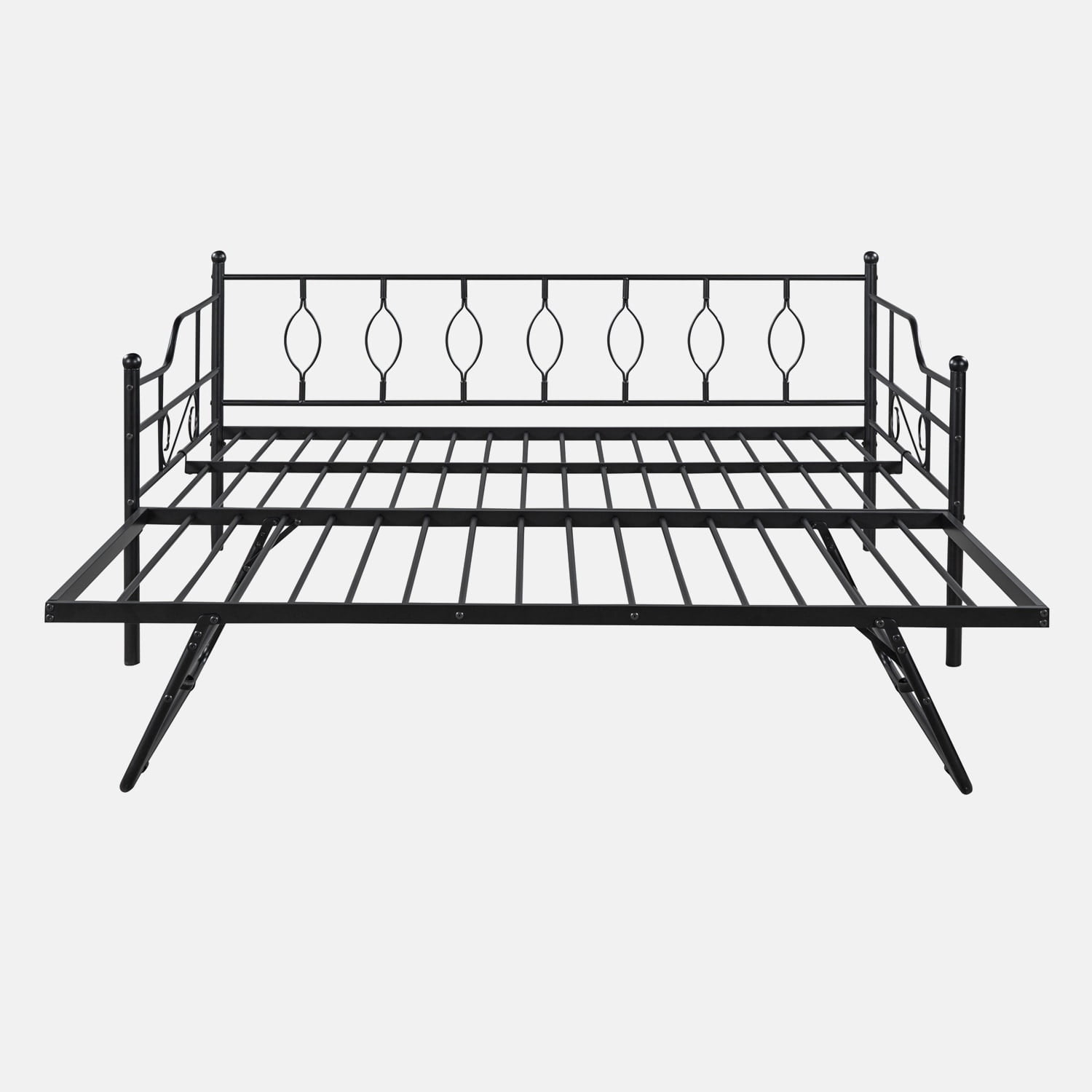 Full Size Metal Daybed with Twin Size Adjustable Trundle Black ...