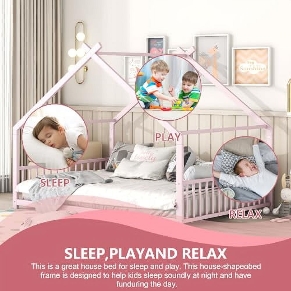 Full Size Metal Floor Bed Frame with Rails, Full Montessori Floor Bed ...