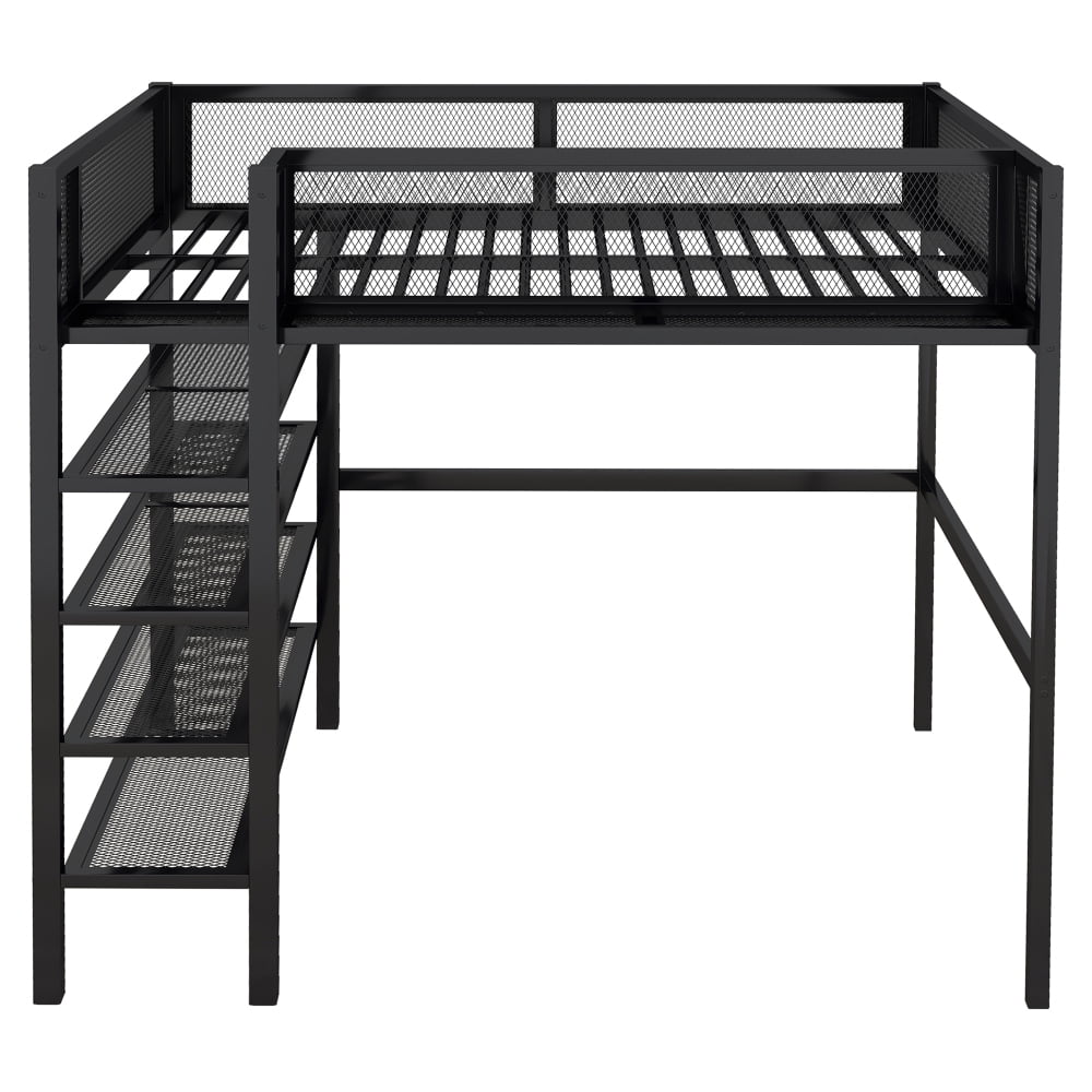 Full Size Metal Loft Bed with 4 Tier Shelves and Staircase, Wood Loft Bed Frame - Walmart.com