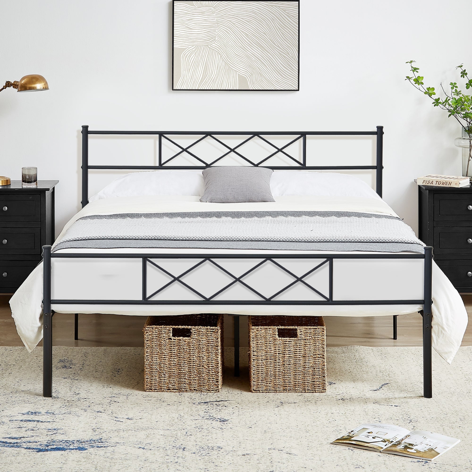 VECELO Full Size Metal Slat Platform Bed Frame with Headboard and ...