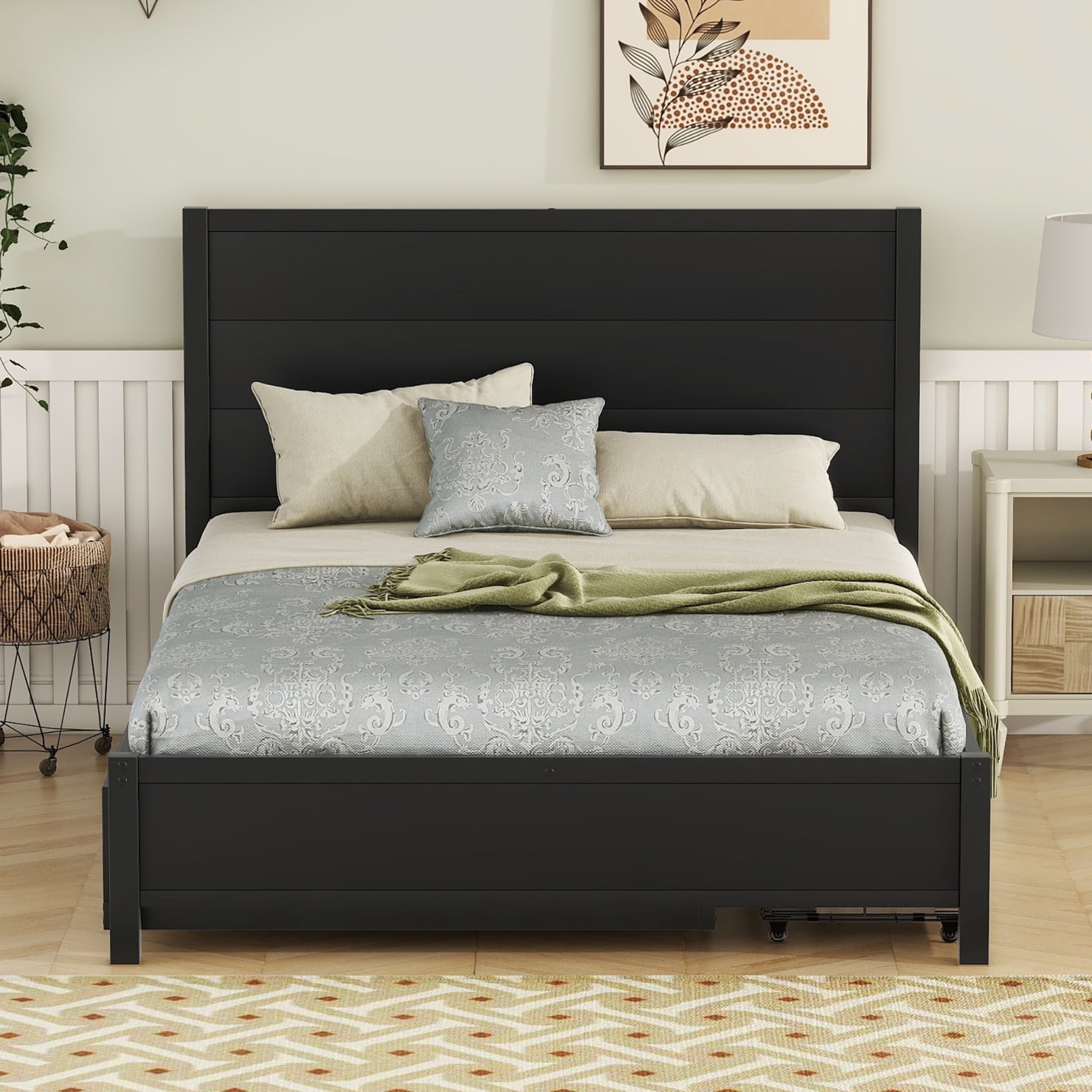 Full Size Modern Bed Frame, Ergonomically Designed Storage Platform Bed ...