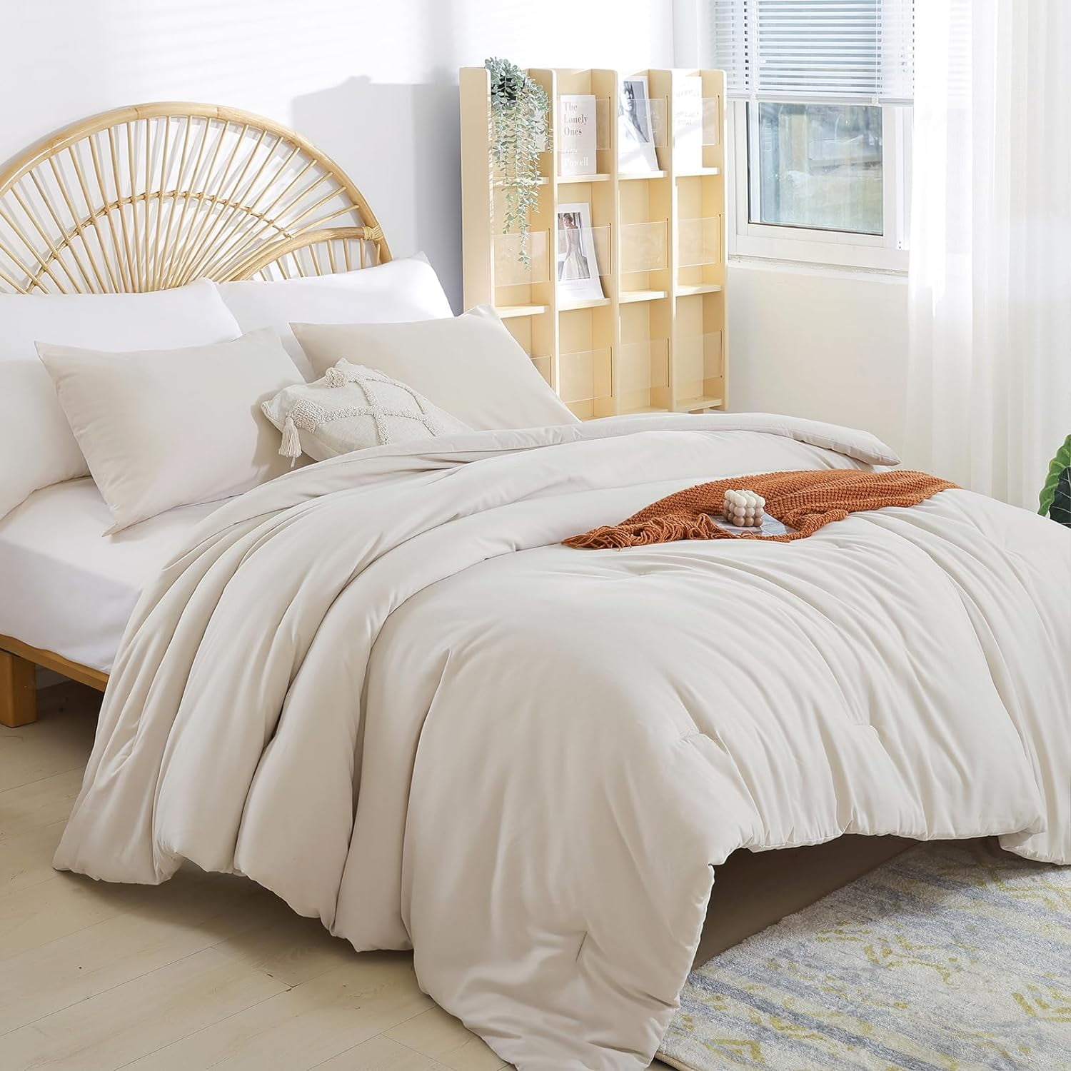 Full Size Modern Beige Comforter Set - 3PCS Microfiber for All Season ...