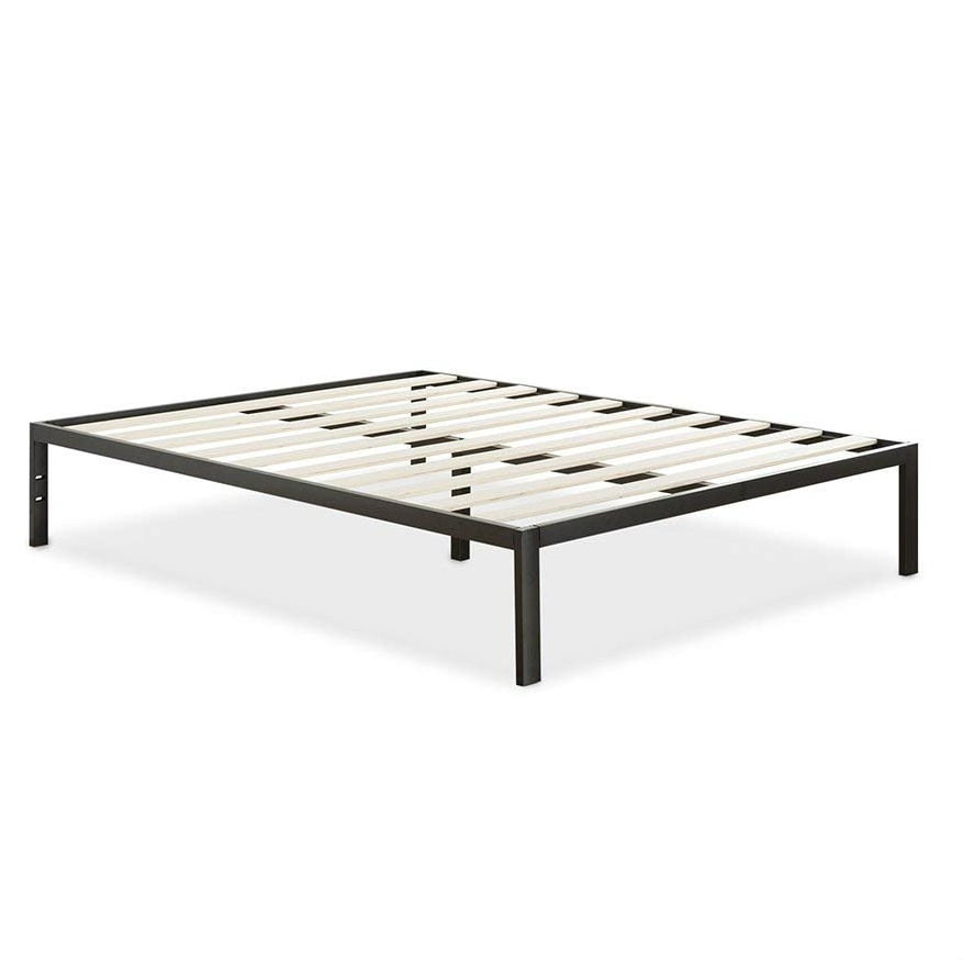 Full Size Modern Black Metal Platform Bed Frame with Wood Slats ...