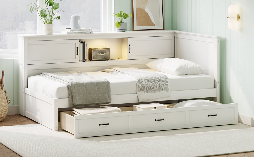 Full Size Modern Daybed, Wooden Captain Bed with Led Downlight and USB ...