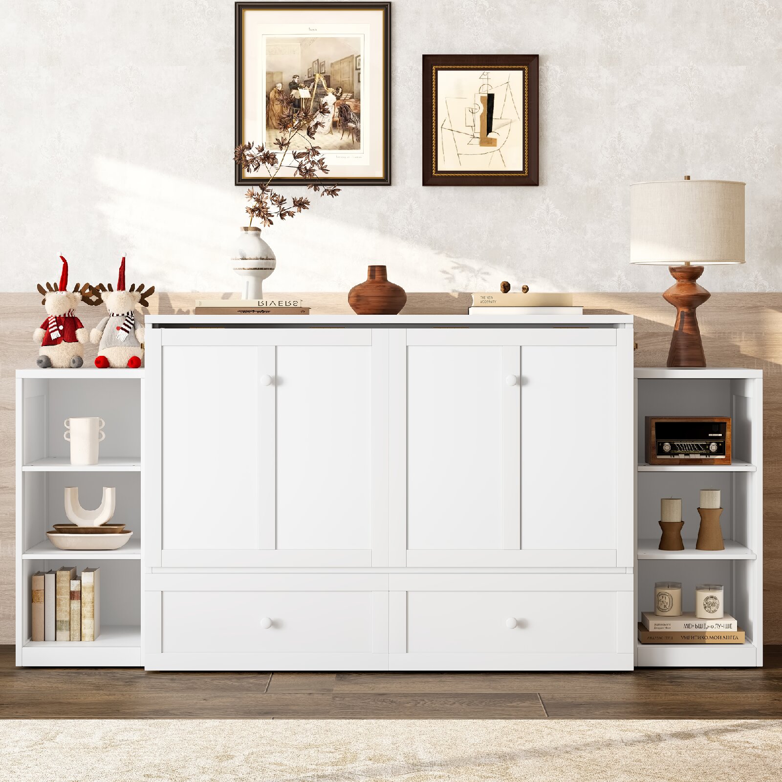 Full Size Murphy Bed Frame with Spacious Storage Drawers and Shelves ...