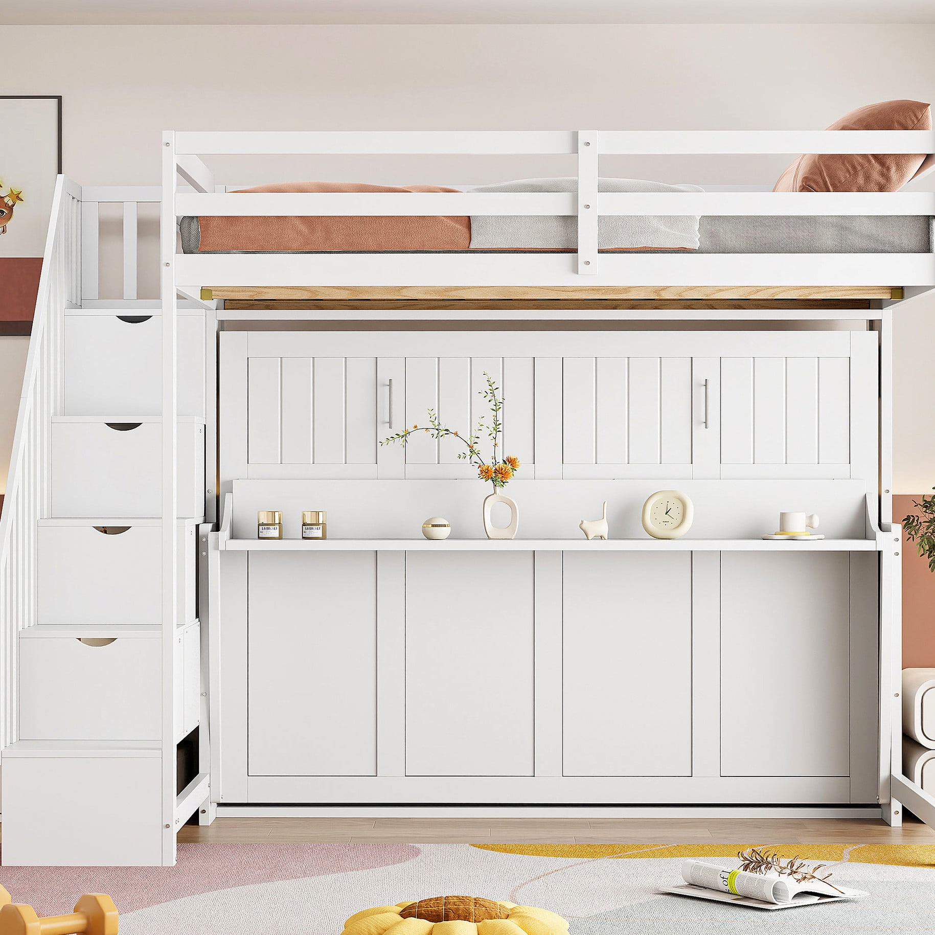 Full Size Murphy Bed | Staircase Storage Cabinets | Modern Aesthetic ...