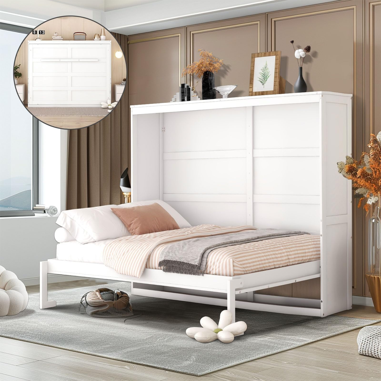 Full Size Murphy Bed Wall Bed,Solid Wood Muti-Functional Cube Cabinet ...