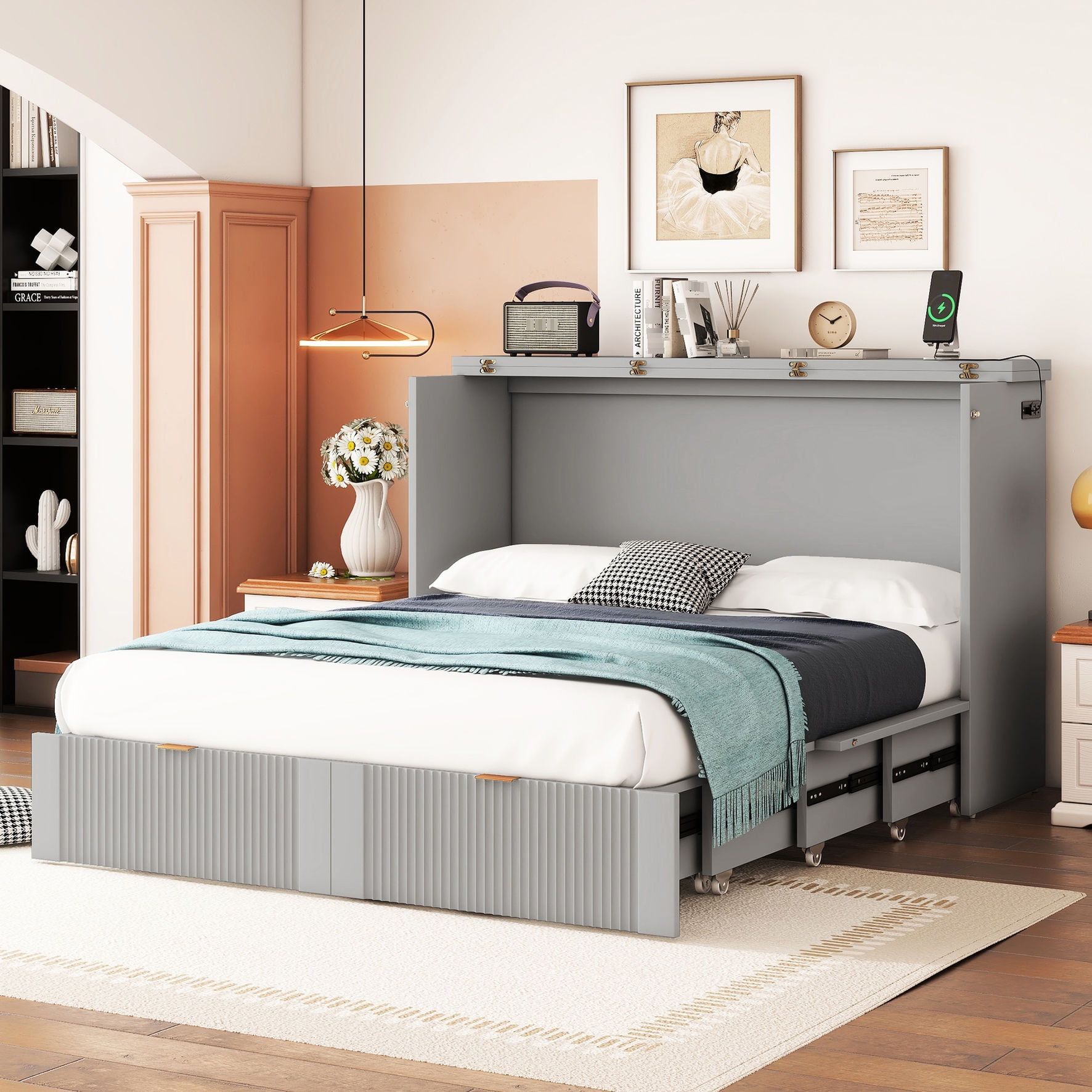 Full Size Murphy Bed in Gray with Drawers - Ideal for Multi - use Room ...