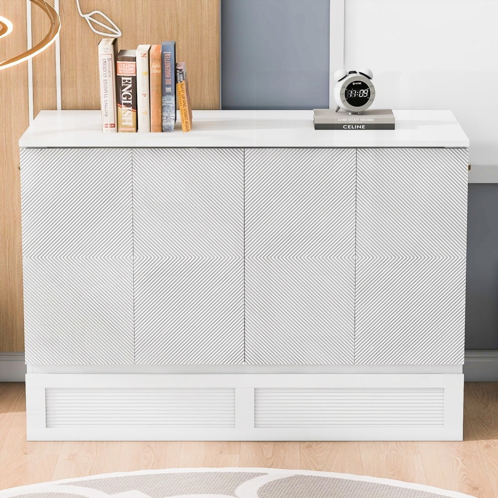 Full Size Murphy Bed in White - With Drawer & USB/Socket, Pulley for ...