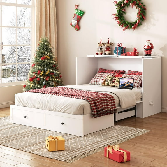 Full Size Murphy Bed with Charging Station & Drawer, Full Size Mobile ...