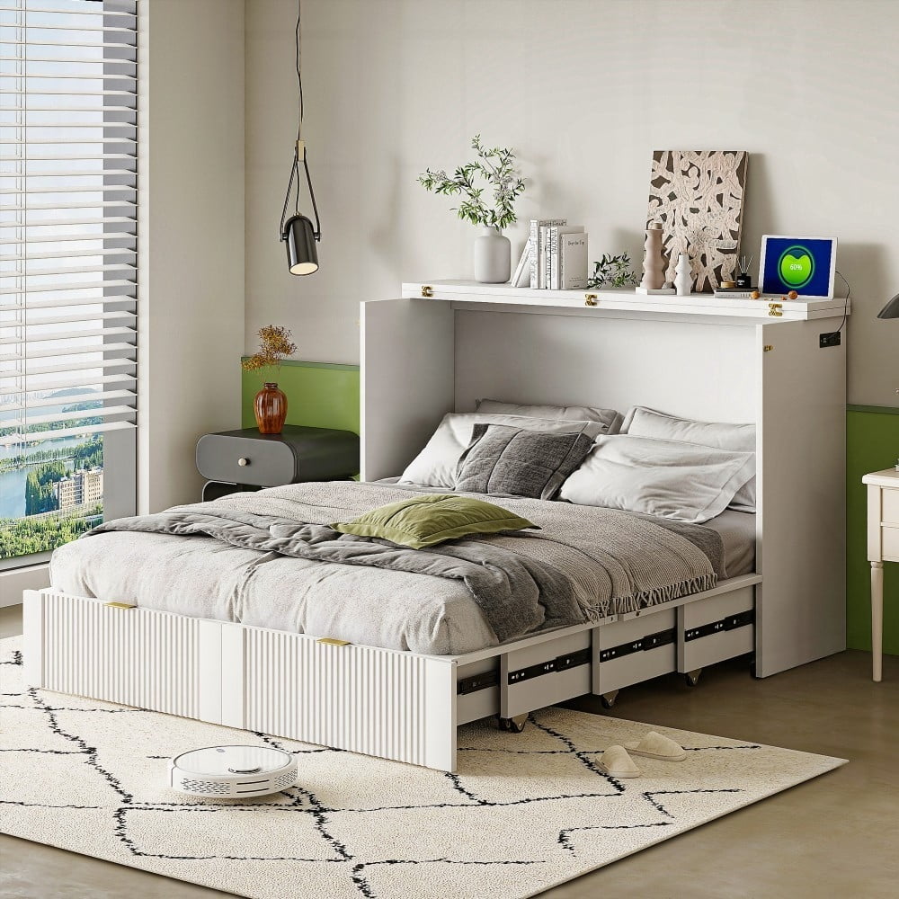 Full Size Murphy Bed with Drawer, Sockets & USB Ports & Pulley ...