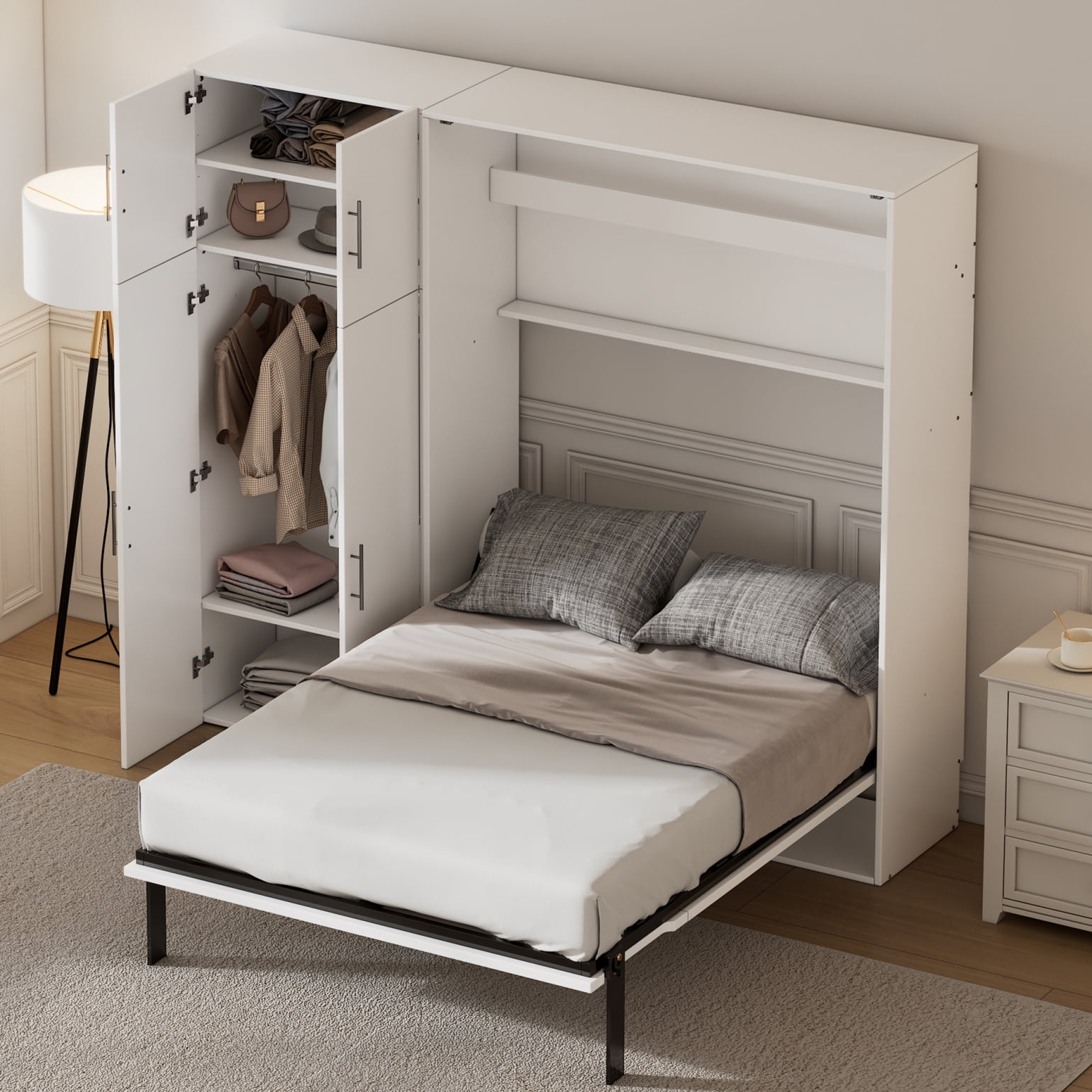 Full Size Murphy Bed with Storage Lockers and Wardrobes, Foldable ...