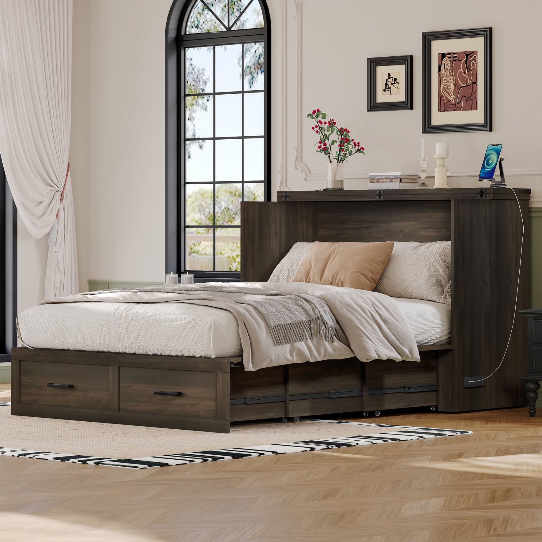 Full Size Murphy Cabinet Bed, Full Murphy Bed Chest Hideaway Bed Frame ...