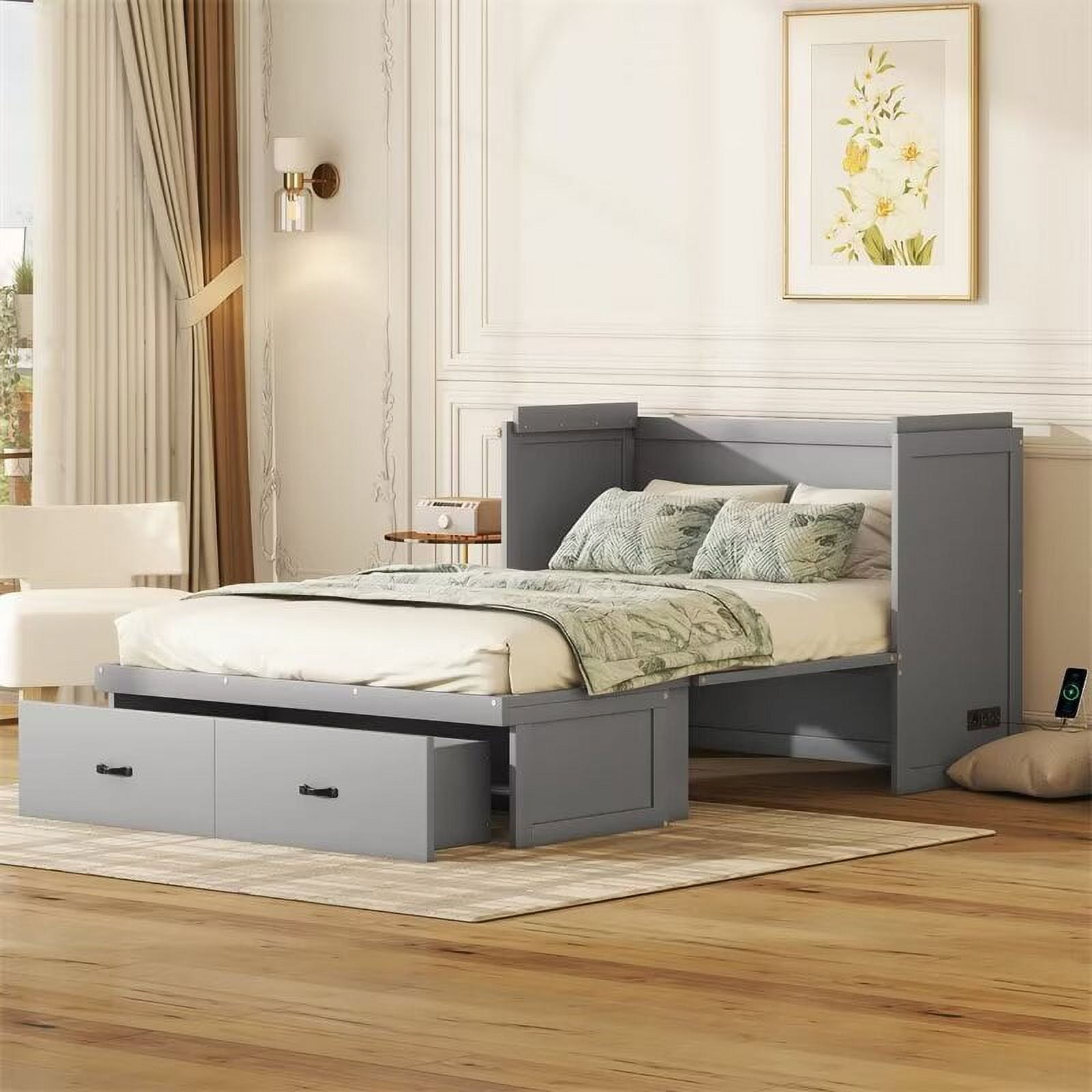 Triple Tree Modern Pine Wood Full Murphy Bed Gray - Walmart.com