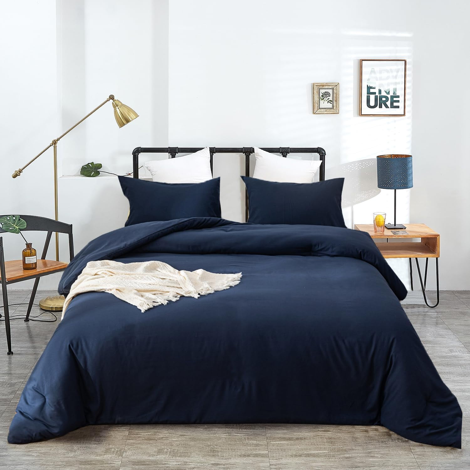 Full Size Navy Blue Comforter Set Men Boys Dark Blue Bedding Comforter ...
