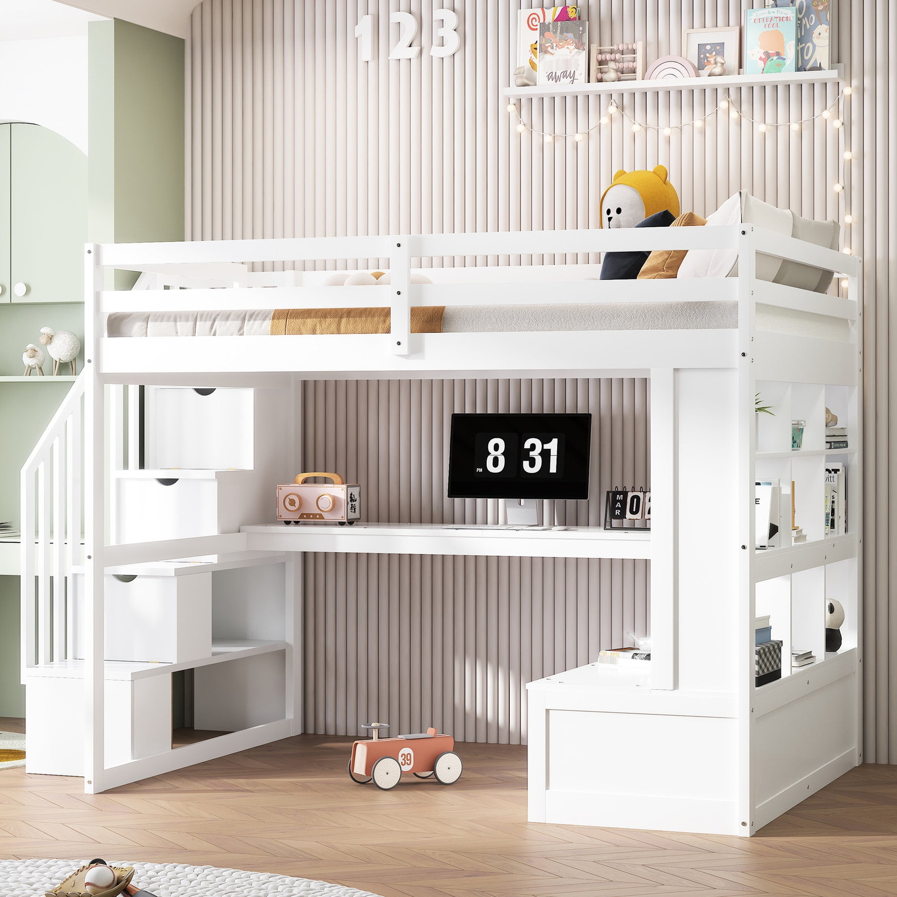 Full Size Pine Loft Bed | Built-in Desk and Shelves | Safe and Sturdy ...