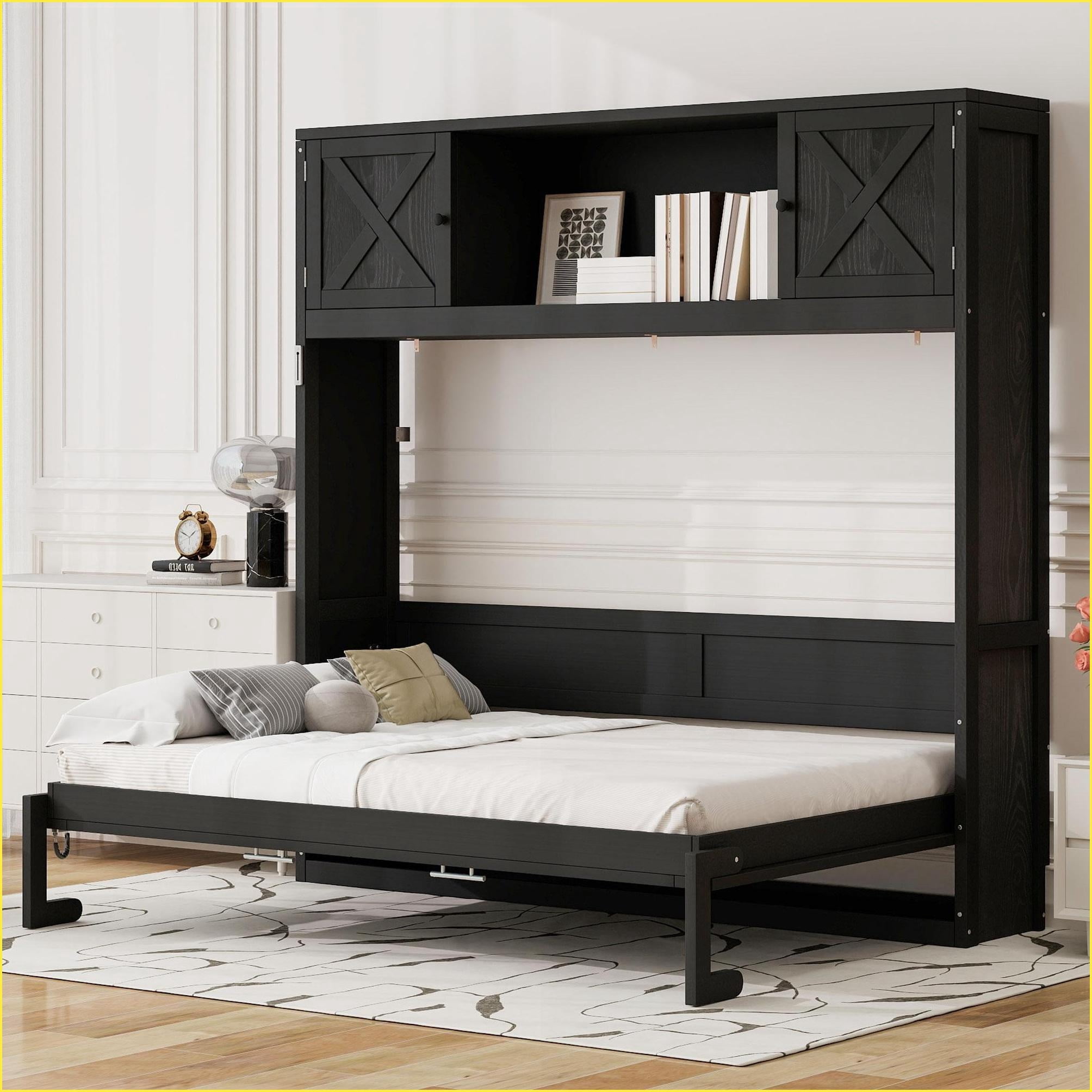 Full Size Pine Wood & MDF Murphy Bed with Storage Cabinets – No Box ...