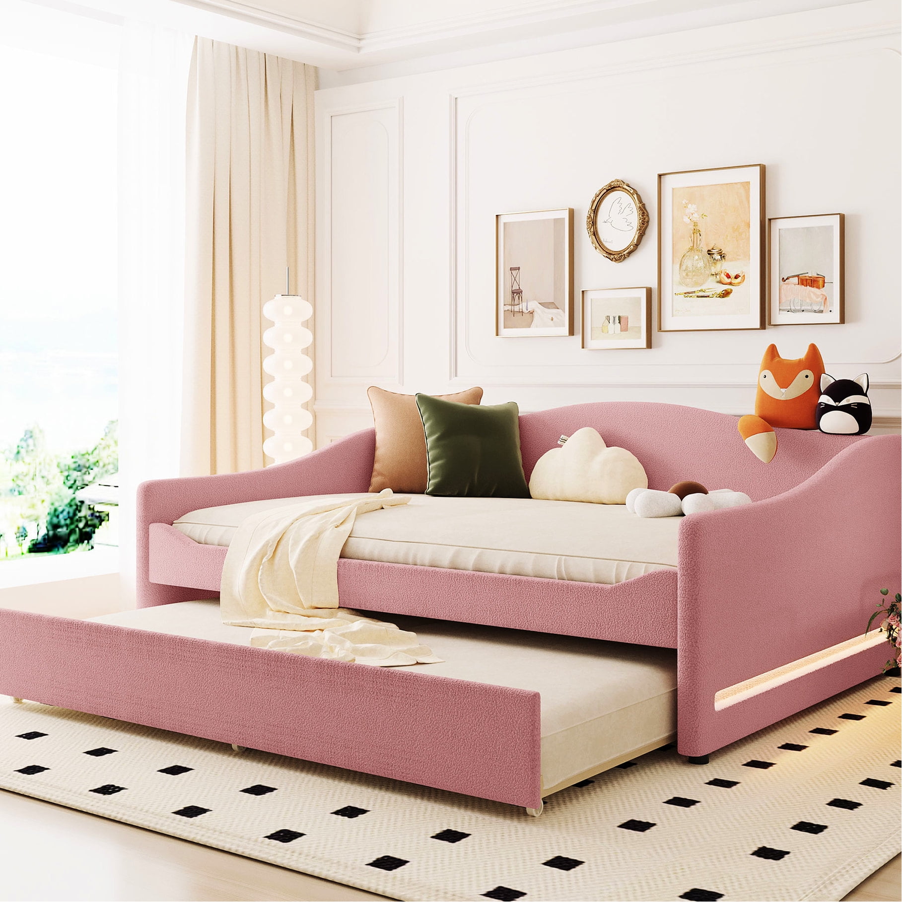 Full Size Pink Fleece Daybed - LED Lights for Night Use - Small Rooms ...