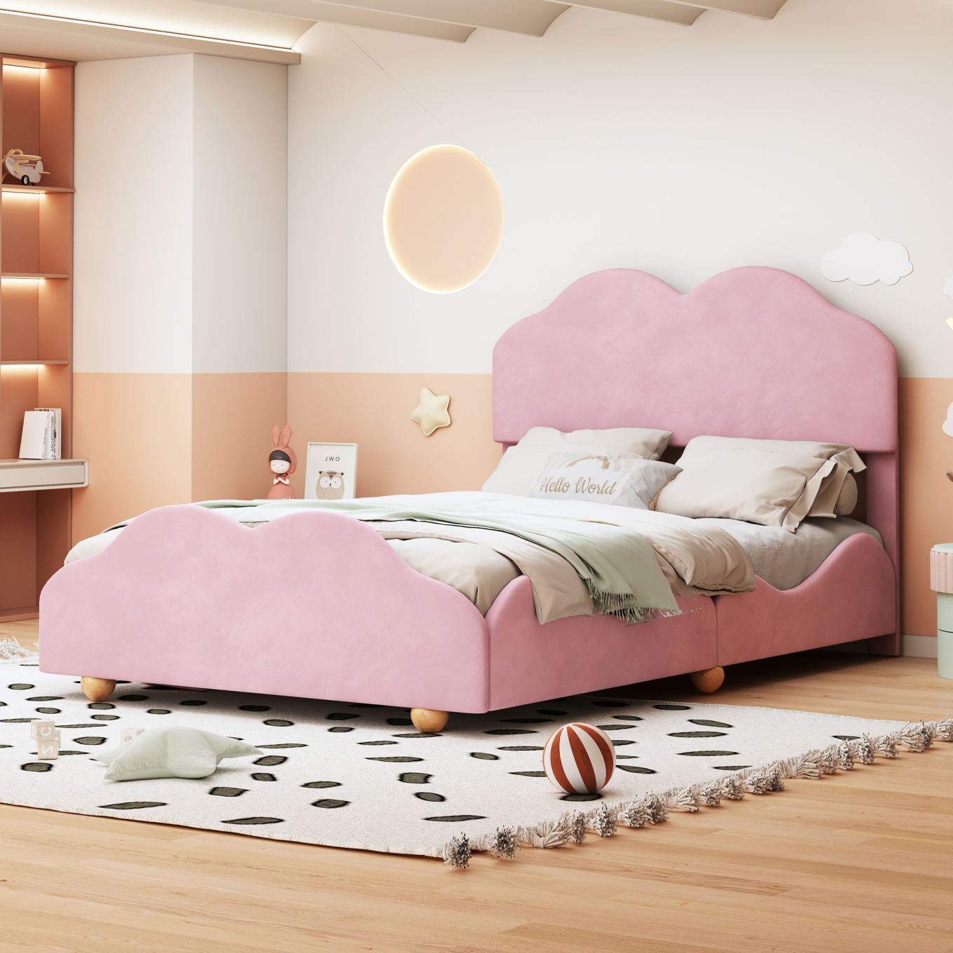 Full Size Platform Bed with Cloud Shaped Headboard and Footboard for ...