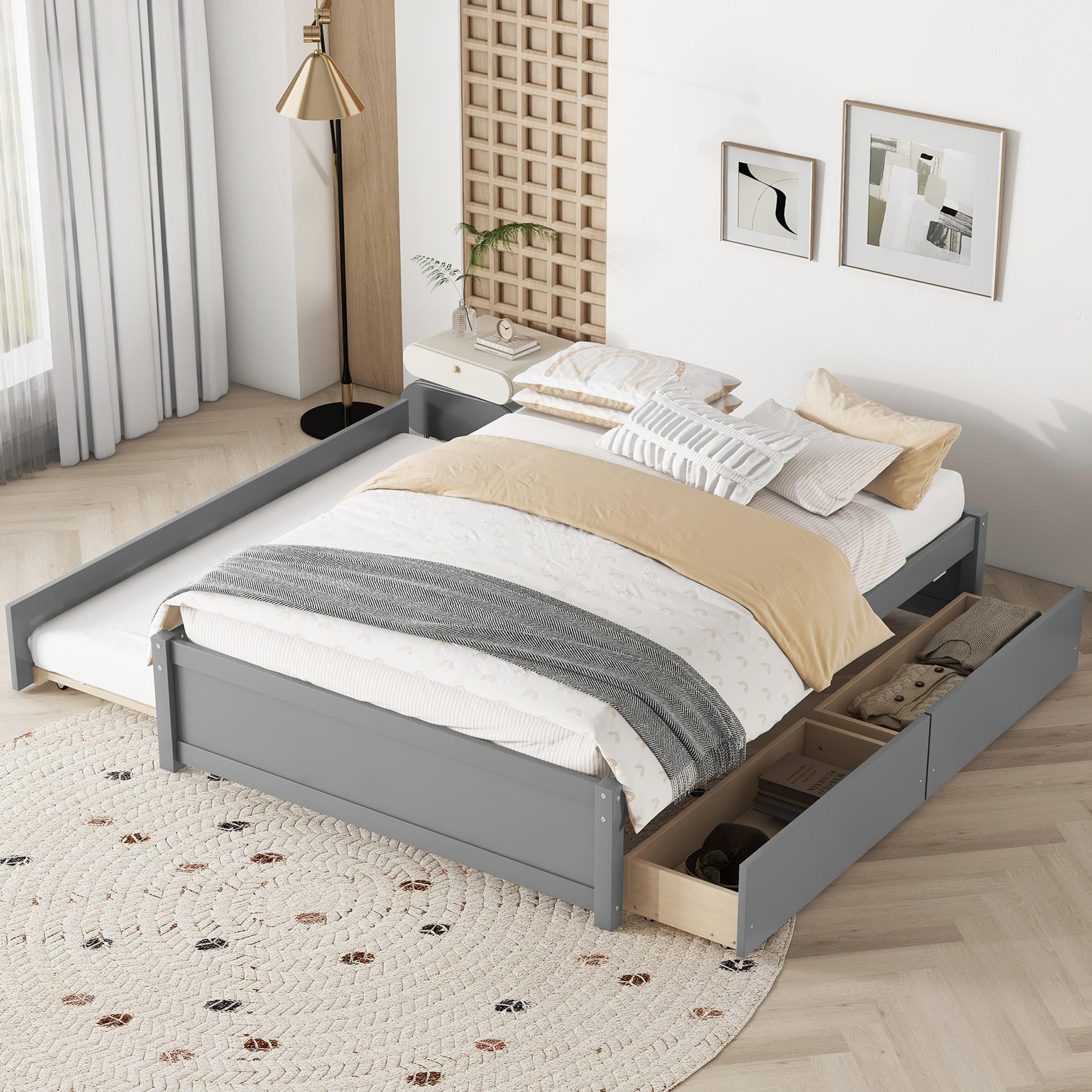 Full Size Platform Bed Frame with 2 Drawers and Twin Size Trundle ...
