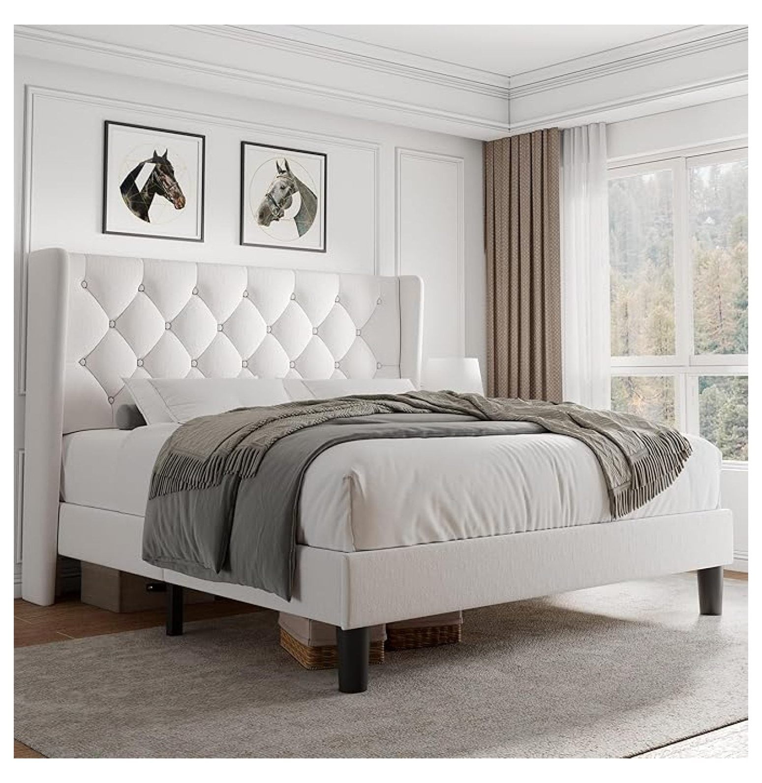 Full Size Platform Bed Frame with Button Tufted Headboard, Upholstered ...