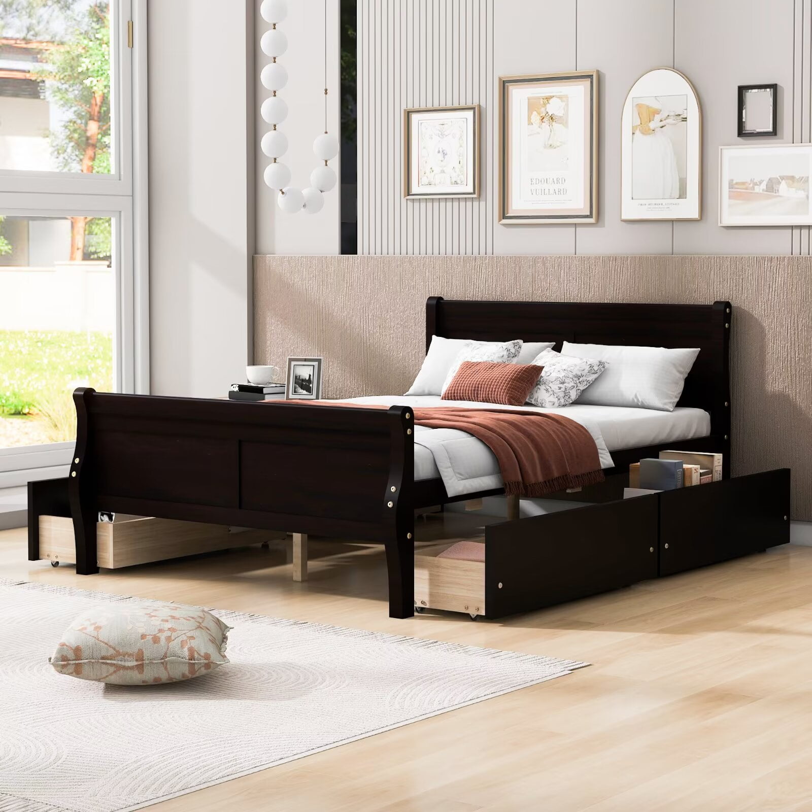 Full Size Platform Bed Frame, Solid Wood Storage Platform Bed with 4 ...