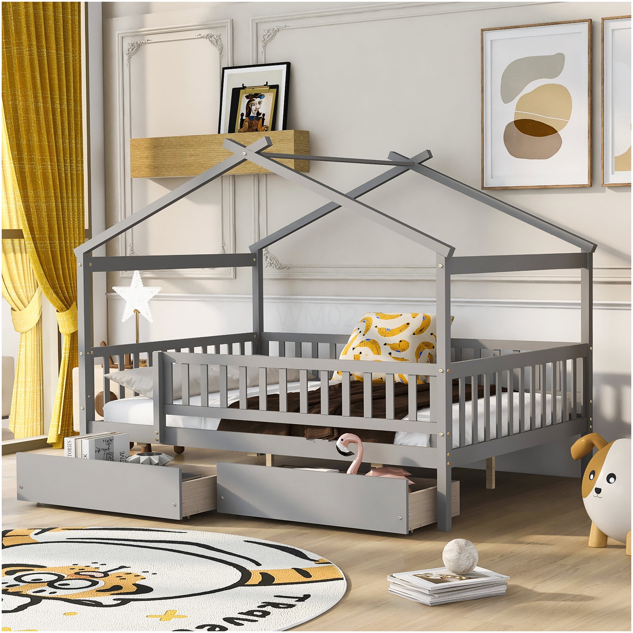 Full Size Platform Bed Frame with Storage Drawers, Wood Slat Support ...