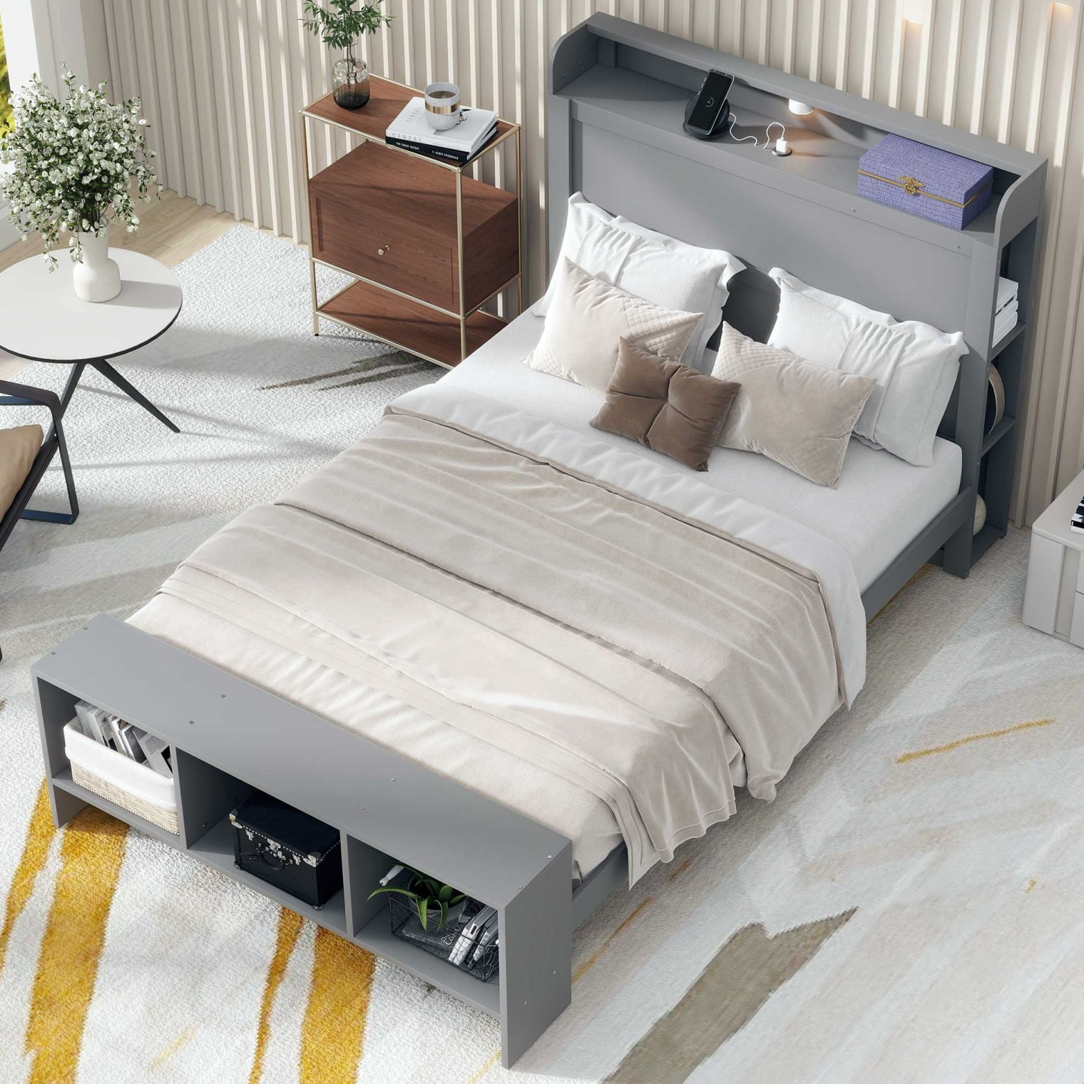 Full Size Platform Bed, Modern Multi-Function Storage Bed Frame with ...