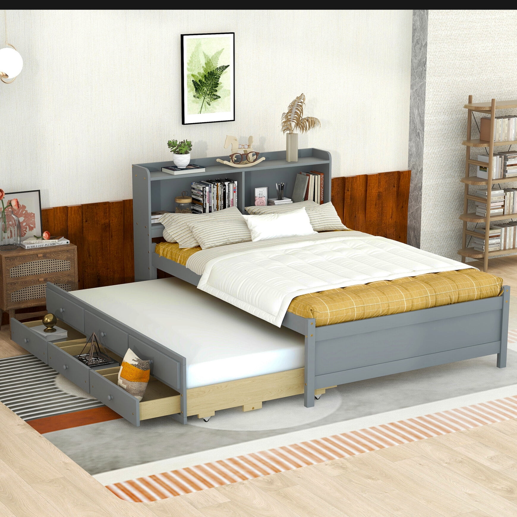 Full Size Platform Bed, Modern Multi-Function Storage Bed Frame with ...