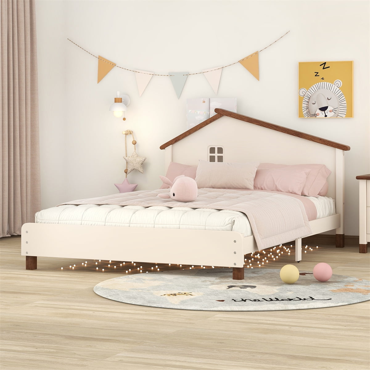 Full Size Platform Bed, Solid Wood Plaatform Bed Frame with House ...