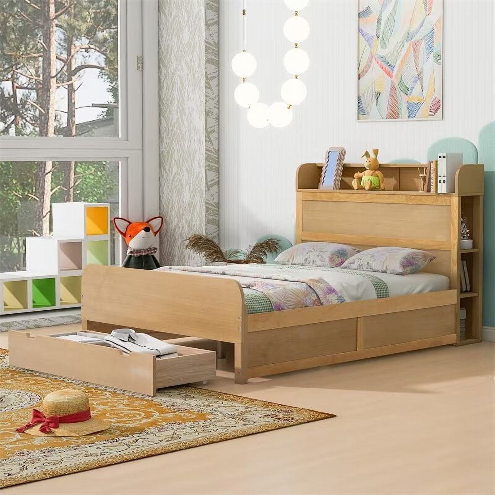 Full Size Platform Bed with Storage Headboard and 4 Drawers,Wood ...